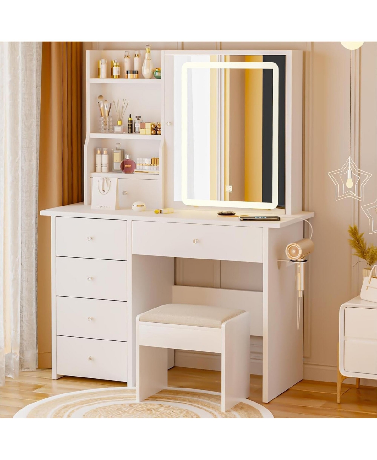 Click here for Dyhome Vanity Desk with Sliding Mirror and Led Lig... prices