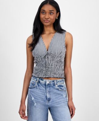 Madden Girl Juniors' Smocked Gingham Top - Macy's
