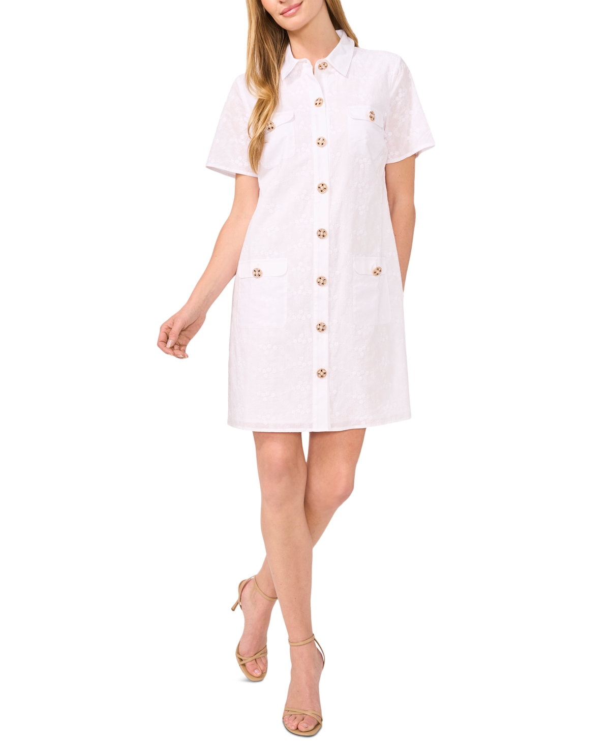 Click here for CeCe Womens Floral Embroidered Button-Front Shirtd... prices