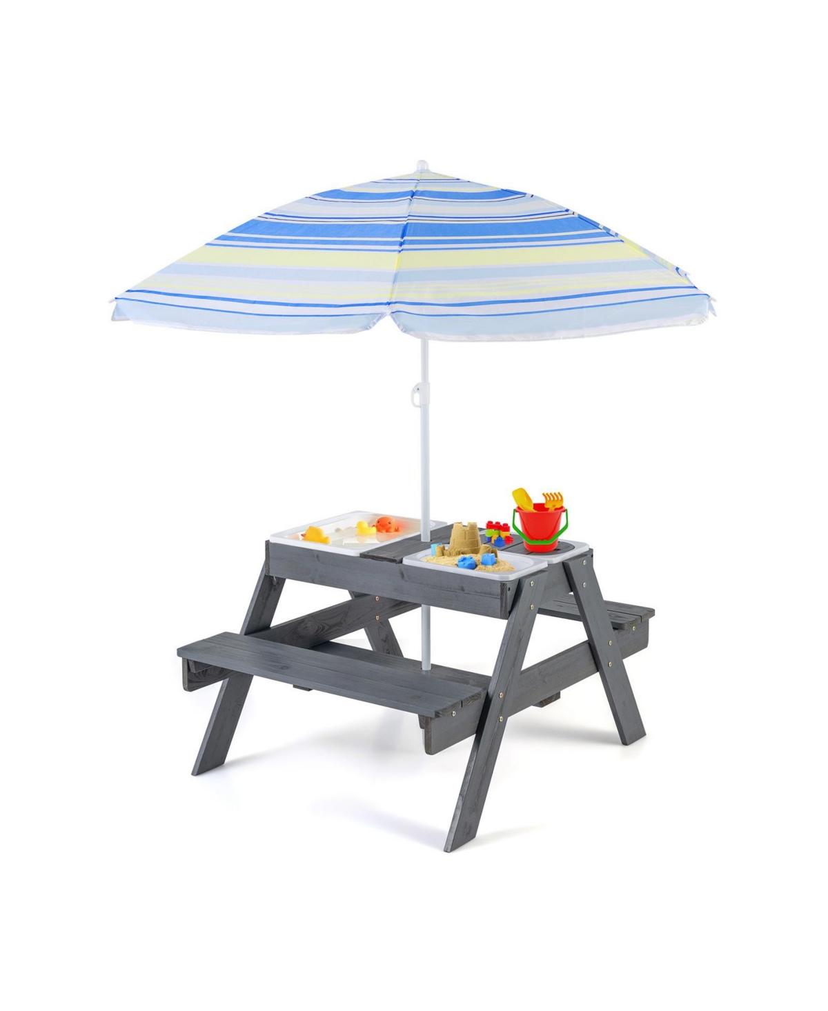 Click here for Kids Picnic Table Set with 3 Removable Bins - Grey prices