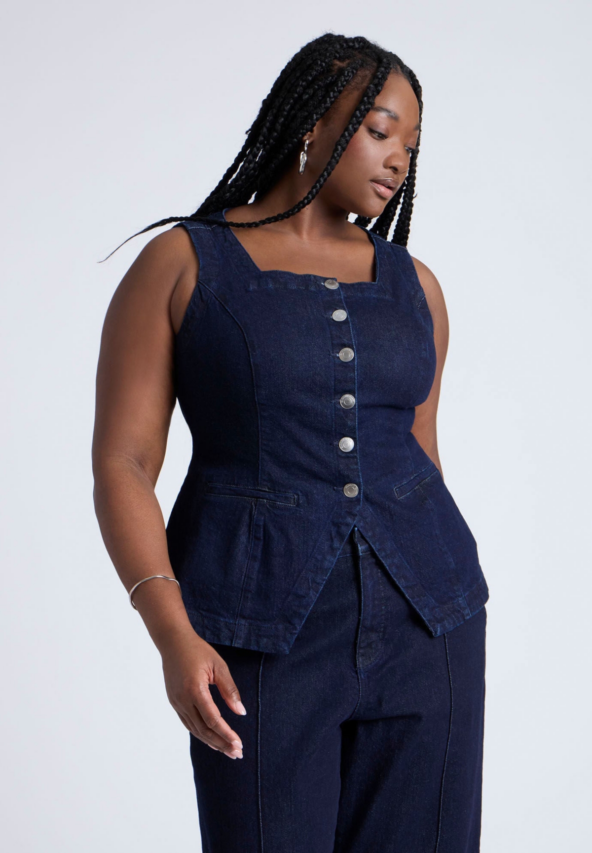 Click here for Eloquii Plus Size Denim Vest - True dark rinse den... prices