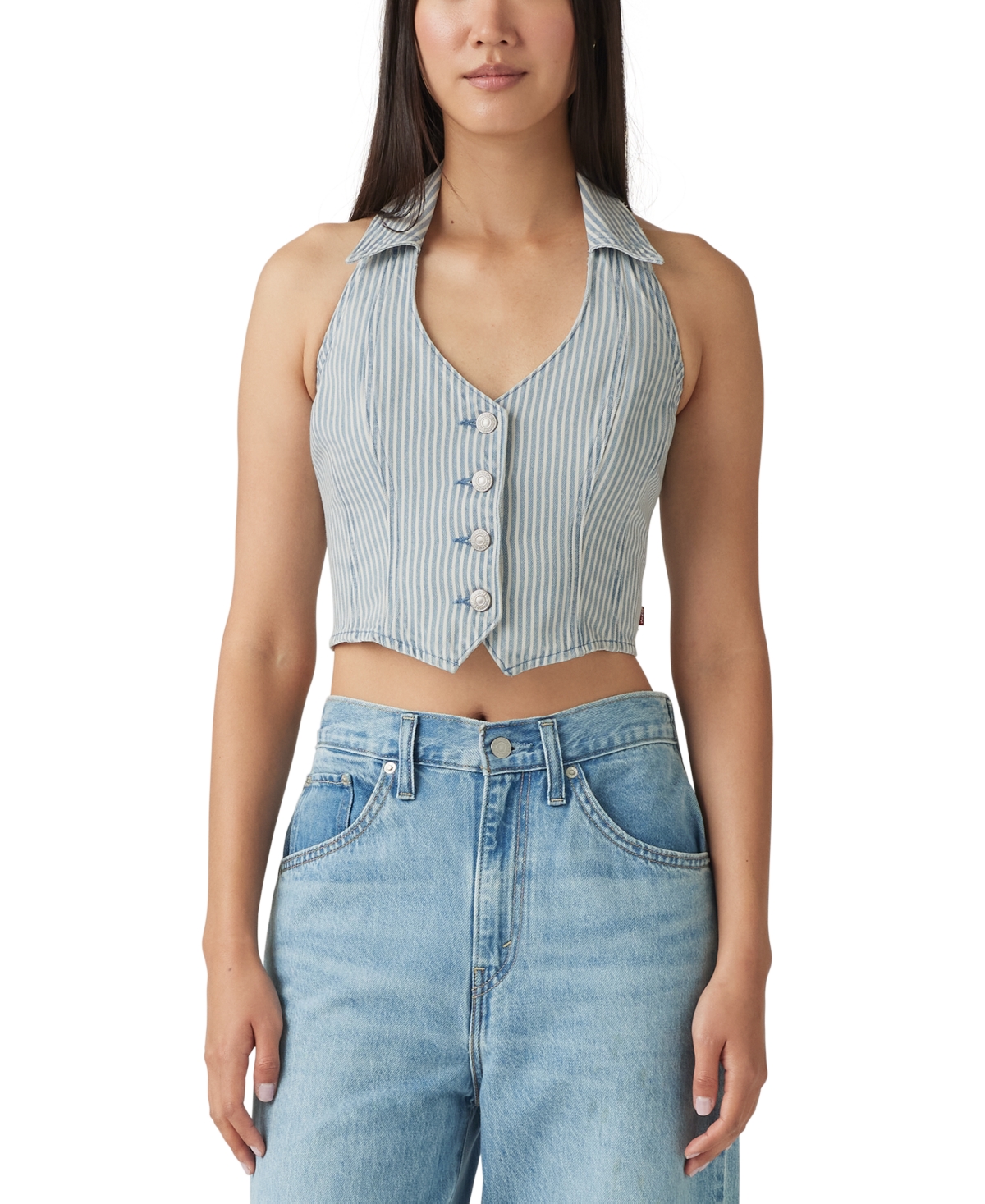 Click here for Levis Womens Bria Cotton Denim Corset Cropped Top... prices