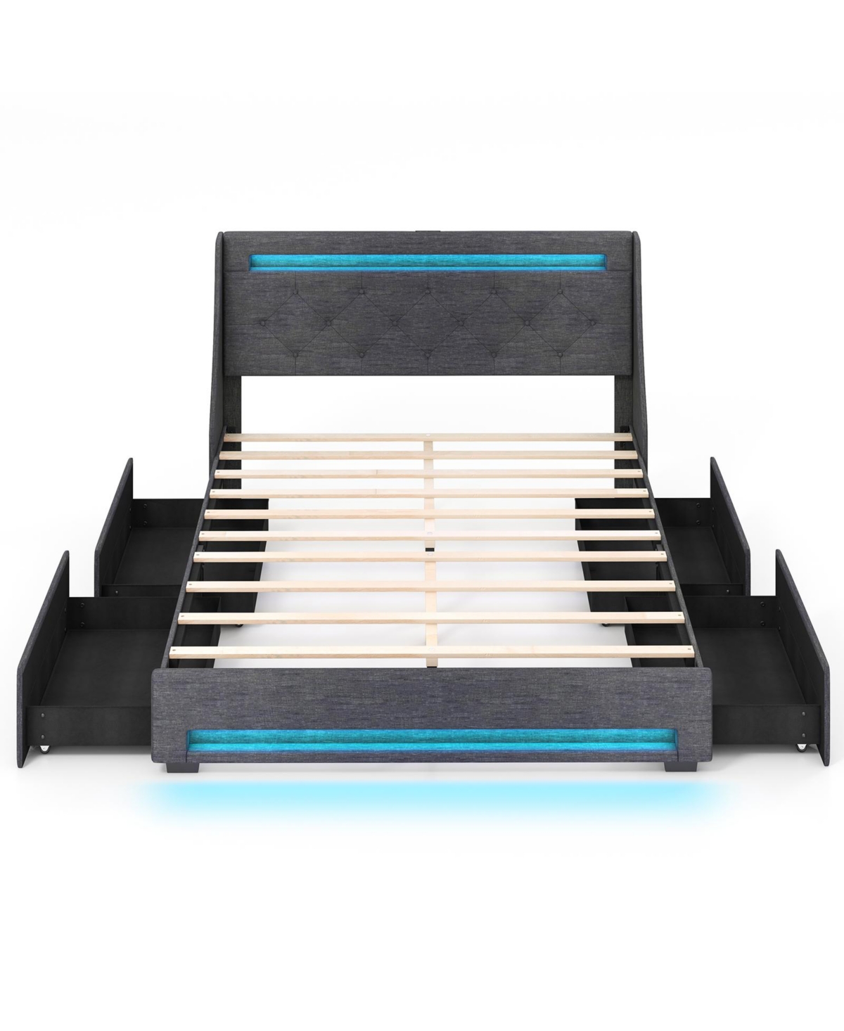 Click here for Full Size Bed Frame with Led Lights Wingback Headb... prices