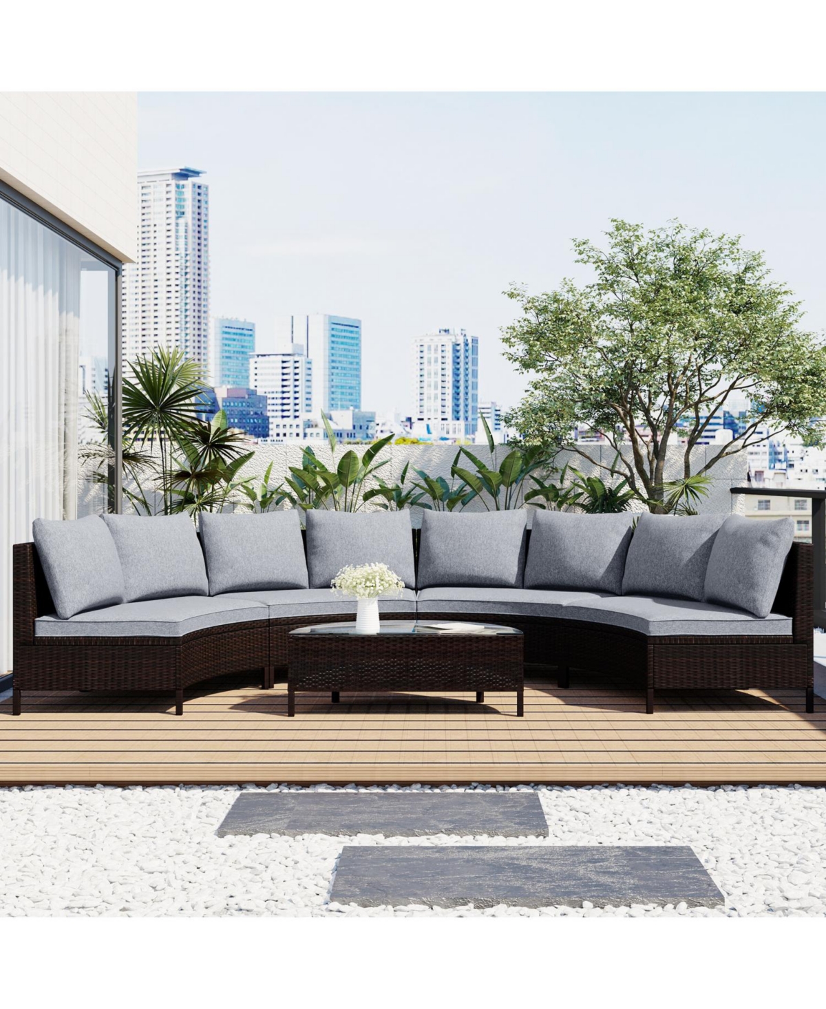 Click here for Streamdale 5-Piece Brown Wicker Patio Half-Moon So... prices