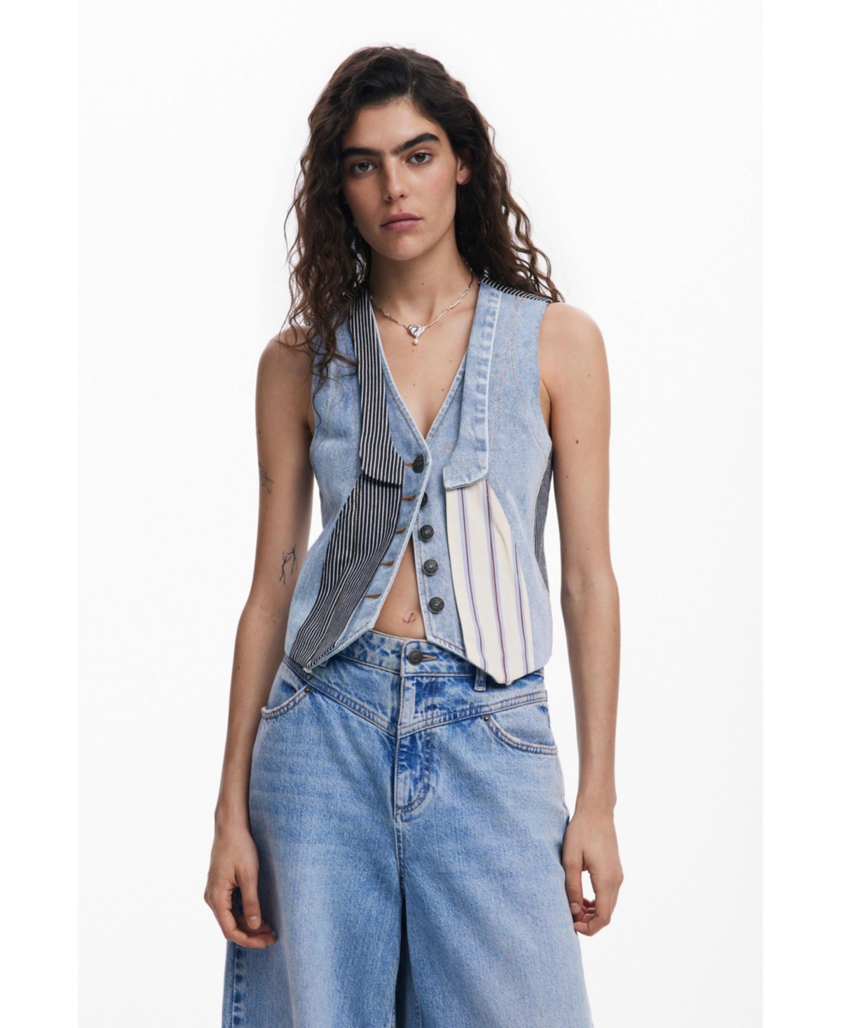 Click here for Desigual Womens Patchwork denim vest - Blue prices