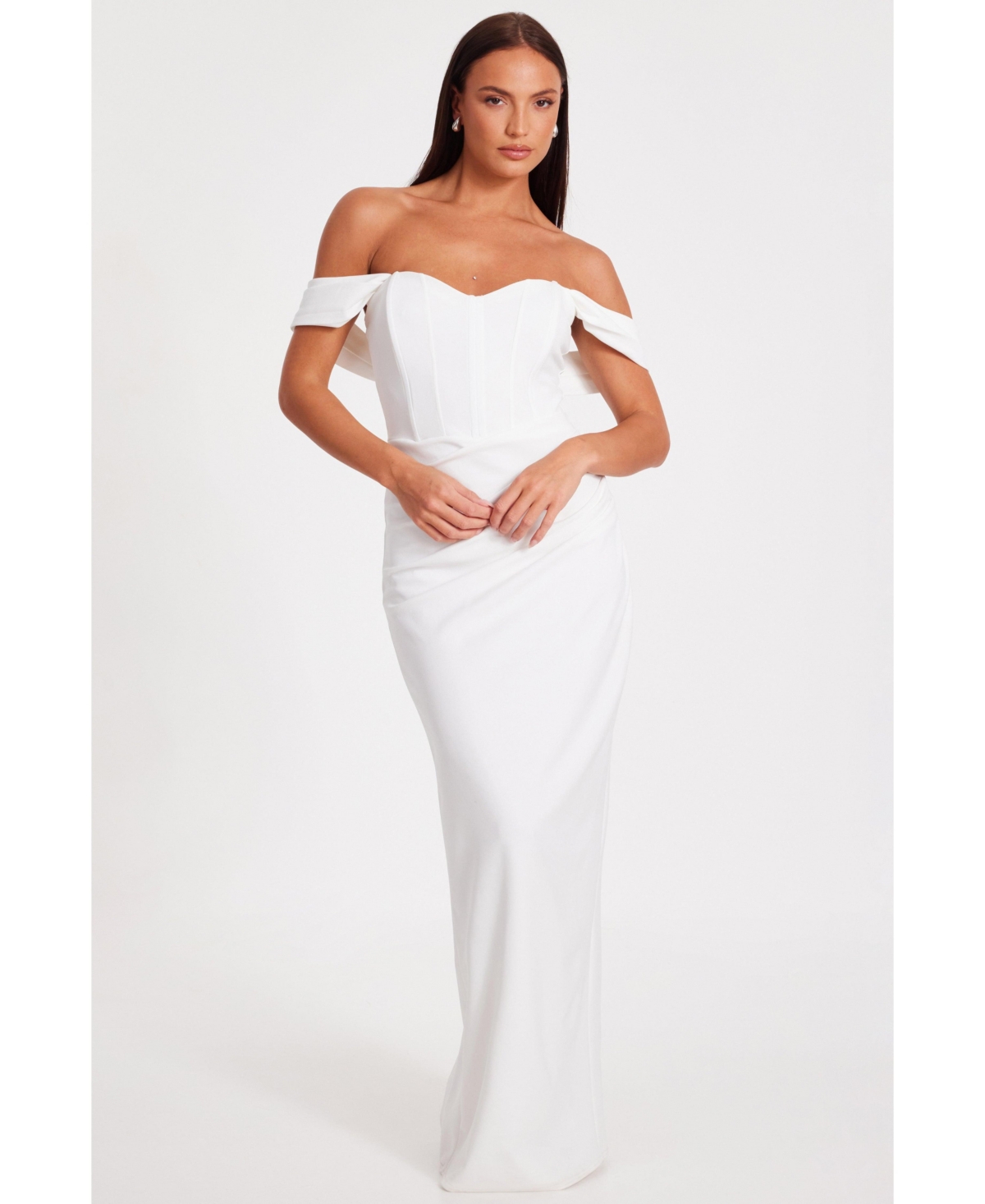 Click here for Quiz Womens Corset Detail Scuba Crepe Maxi - White prices