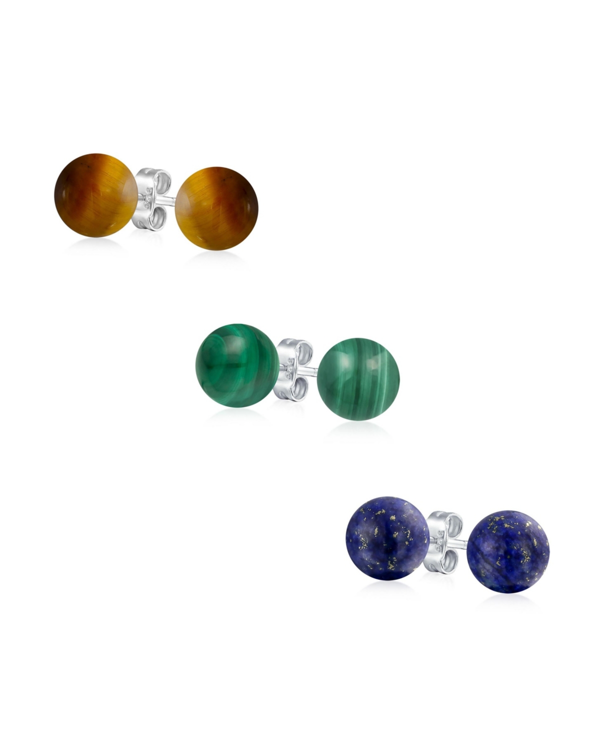 Click here for Bling Jewelry Set of 3 Natural Stones Ball Stud Ea... prices