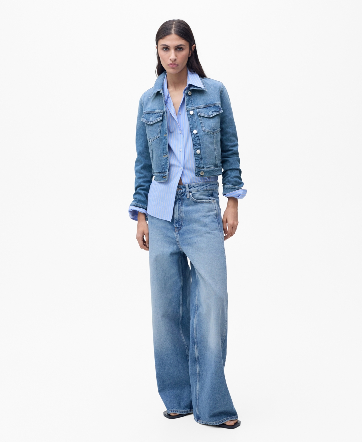 Click here for Mango Womens Crop Denim Jacket - Medium Blue prices