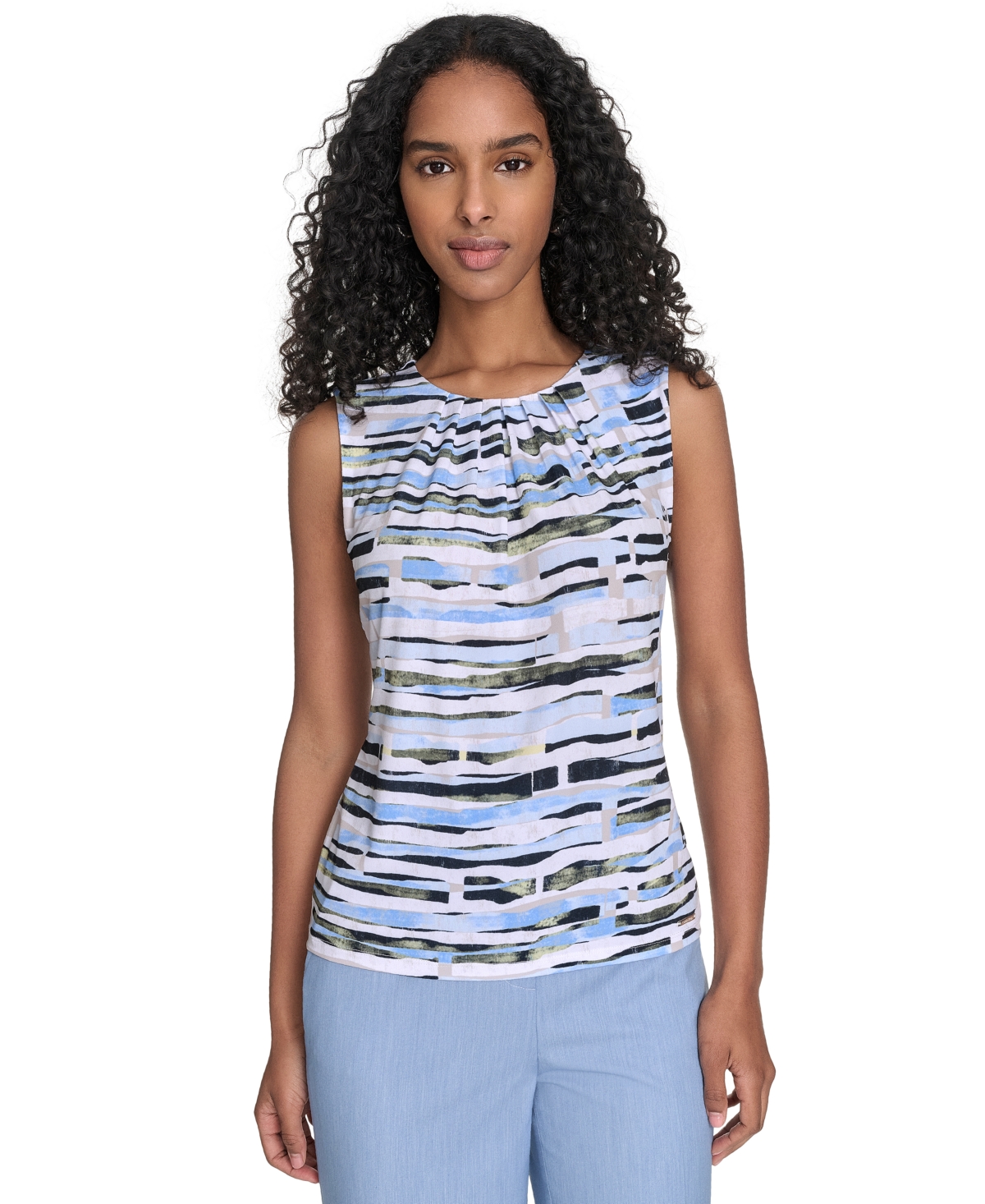 Click here for Calvin Klein Womens Printed Pleated-Neck Sleeveles... prices