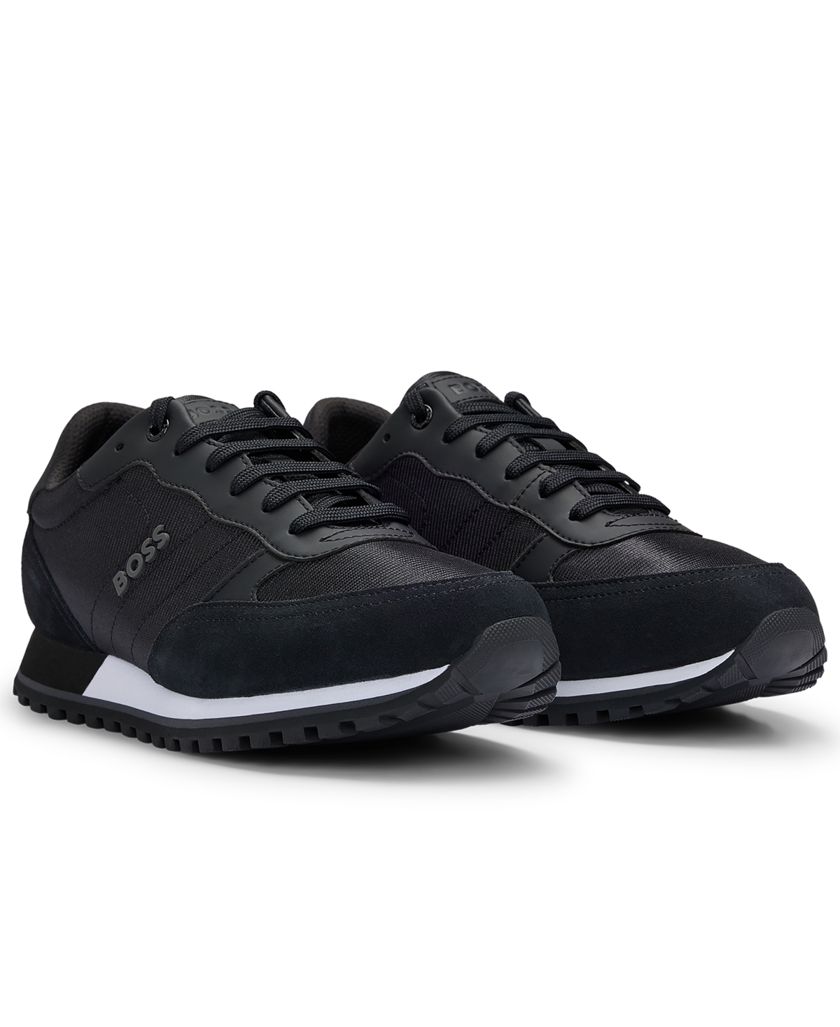 Click here for Boss by Hugo Boss Mens Faux-Leather Trim Trainers... prices