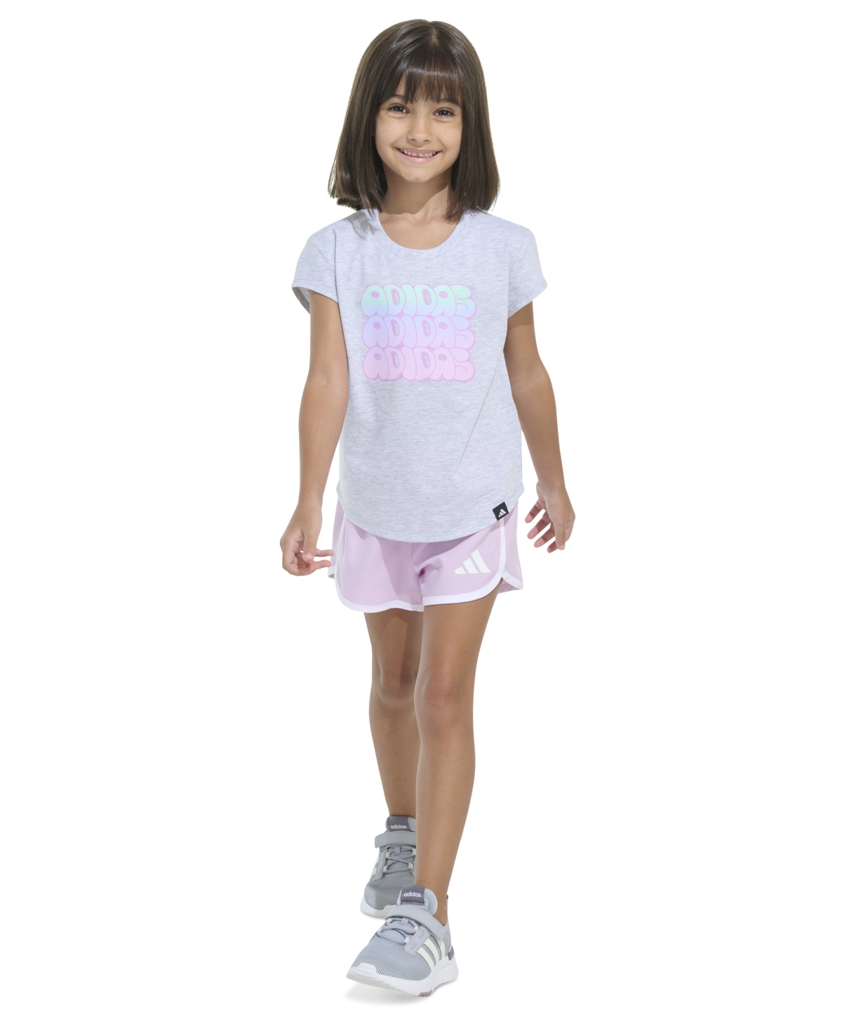 adidas Toddler and Little Girls 2-Piece Cap Sleeve Heather T-Shirt and Woven Short Set - Light gray heather