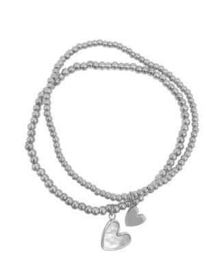 ADORNIA Tarnish Resistant Silver Set of Heart Ball Bracelets - Macy's