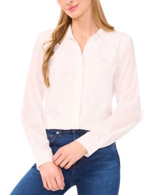 CeCe Women's Long-Sleeve Blouse with Floral Appliqué - Macy's