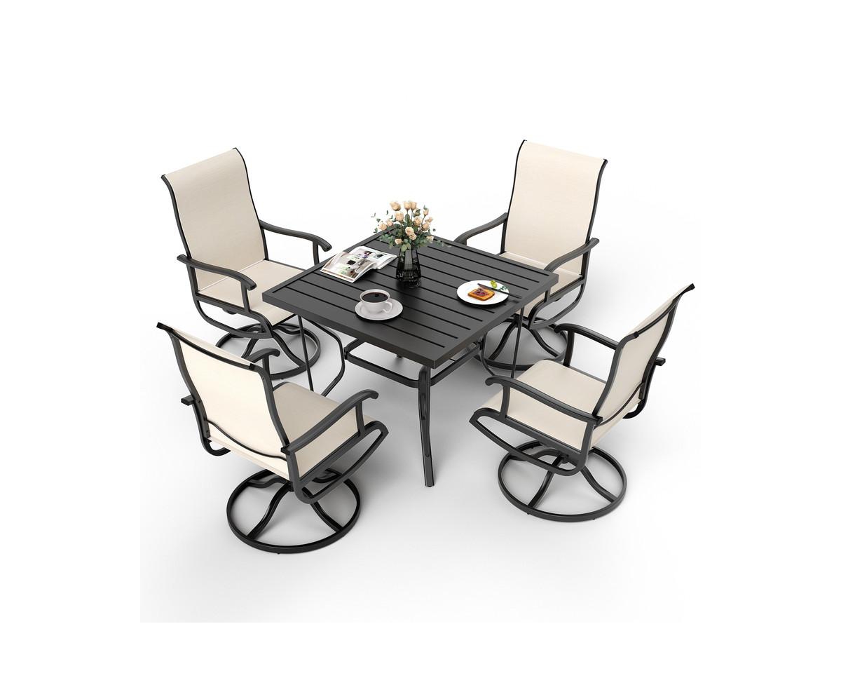 Click here for Beige 5-Piece Patio Dining Set with 4 Textilene Sw... prices