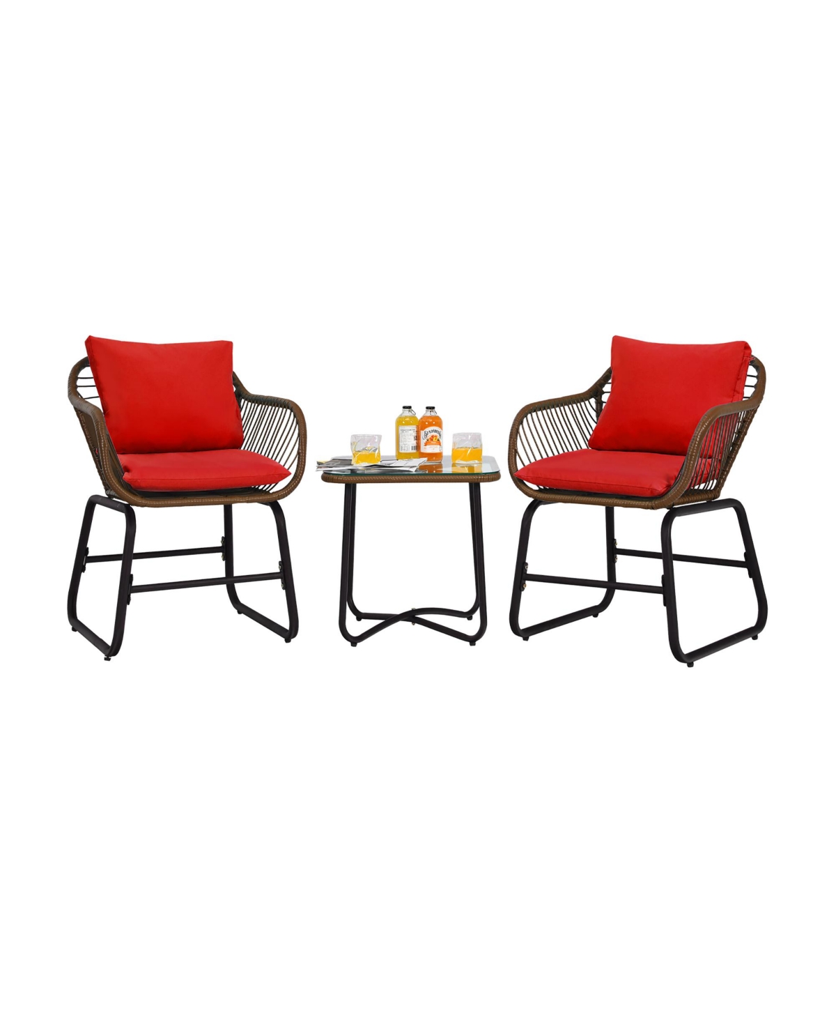 Click here for 3PCS Patio Rattan Bistro Set Cushioned Chair Glass... prices