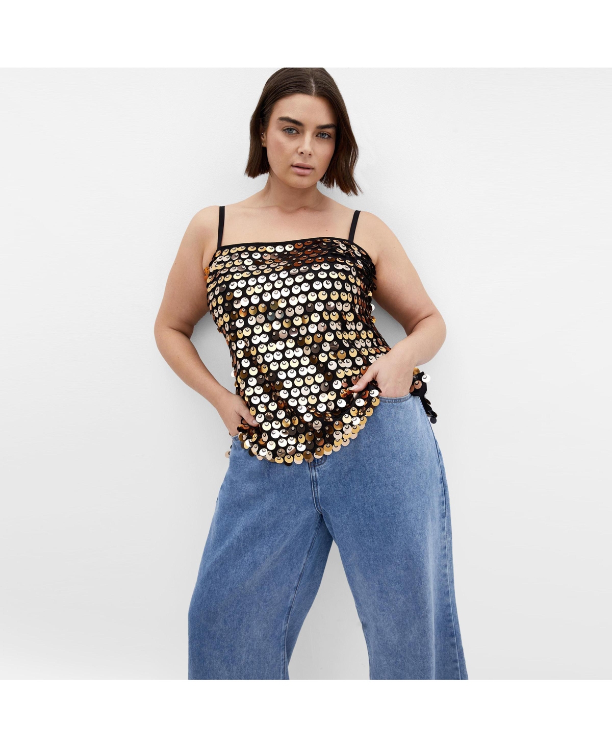 Click here for City Chic Plus Size Disco Top - Gold prices