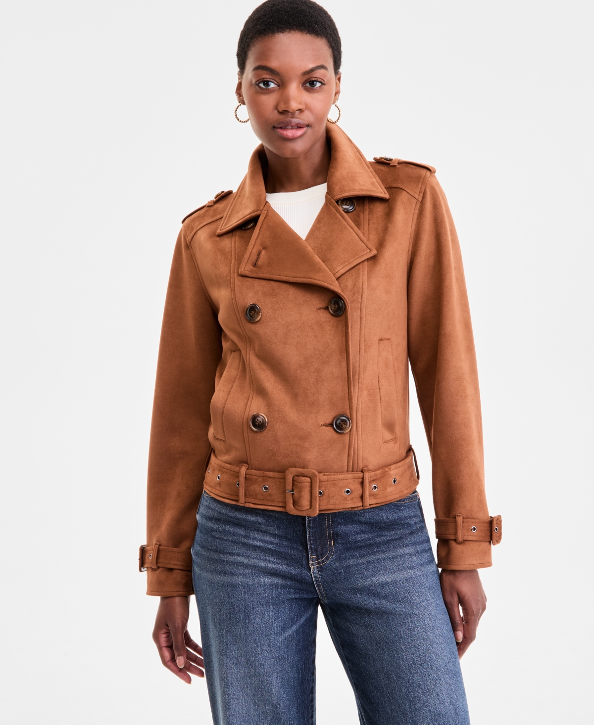 Click here for Steve Madden Womens Belted Faux-Leather Jacket - C... prices