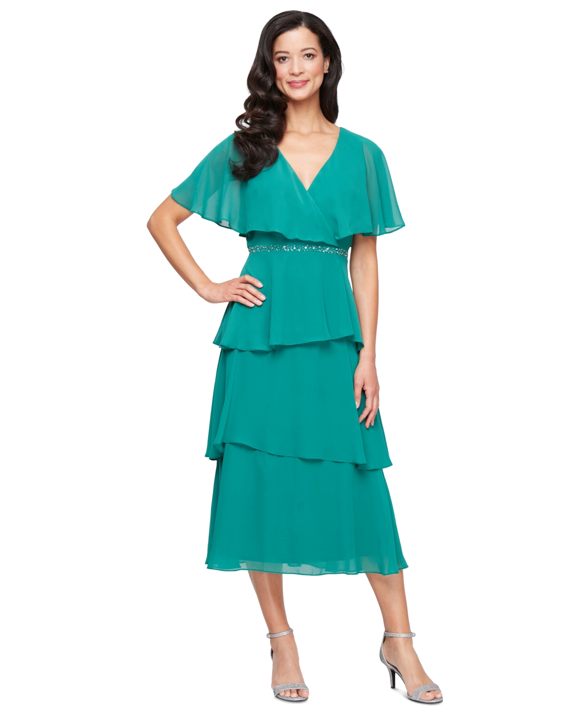 Click here for Sl Fashions Womens Beaded-Waist Tiered Surplice Mi... prices