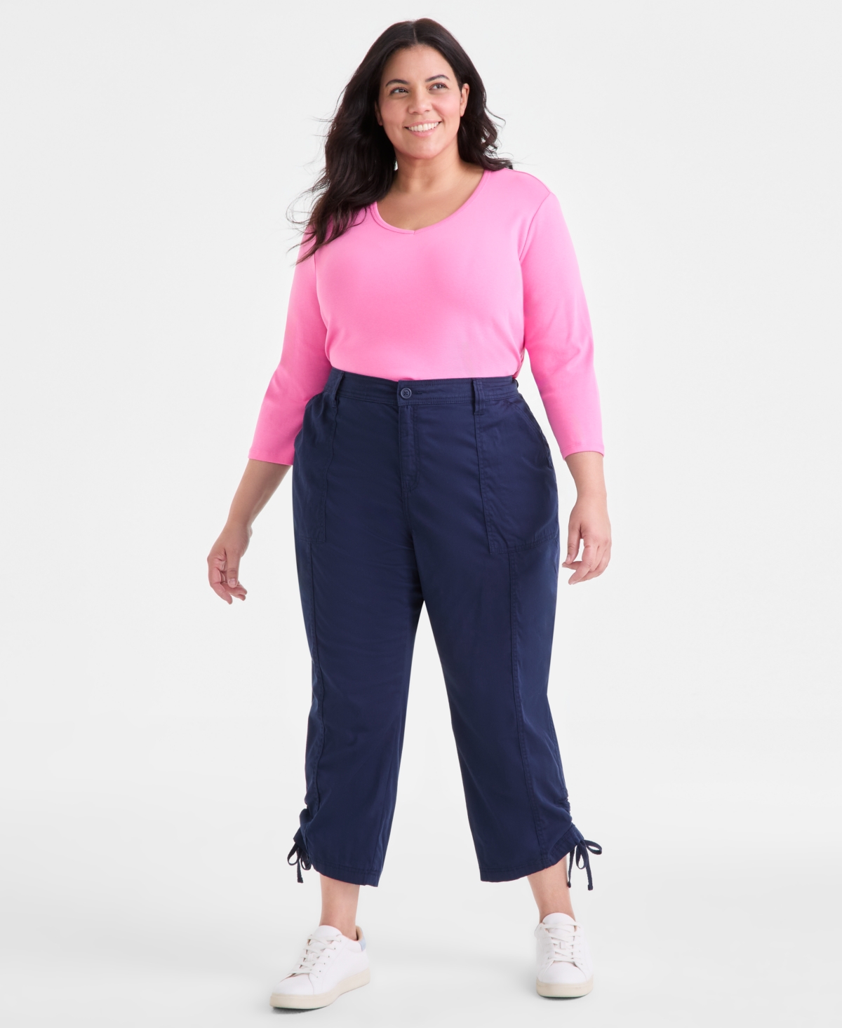 Click here for Style & Co Plus Size Tie-Hem Cropped Utility Pants... prices