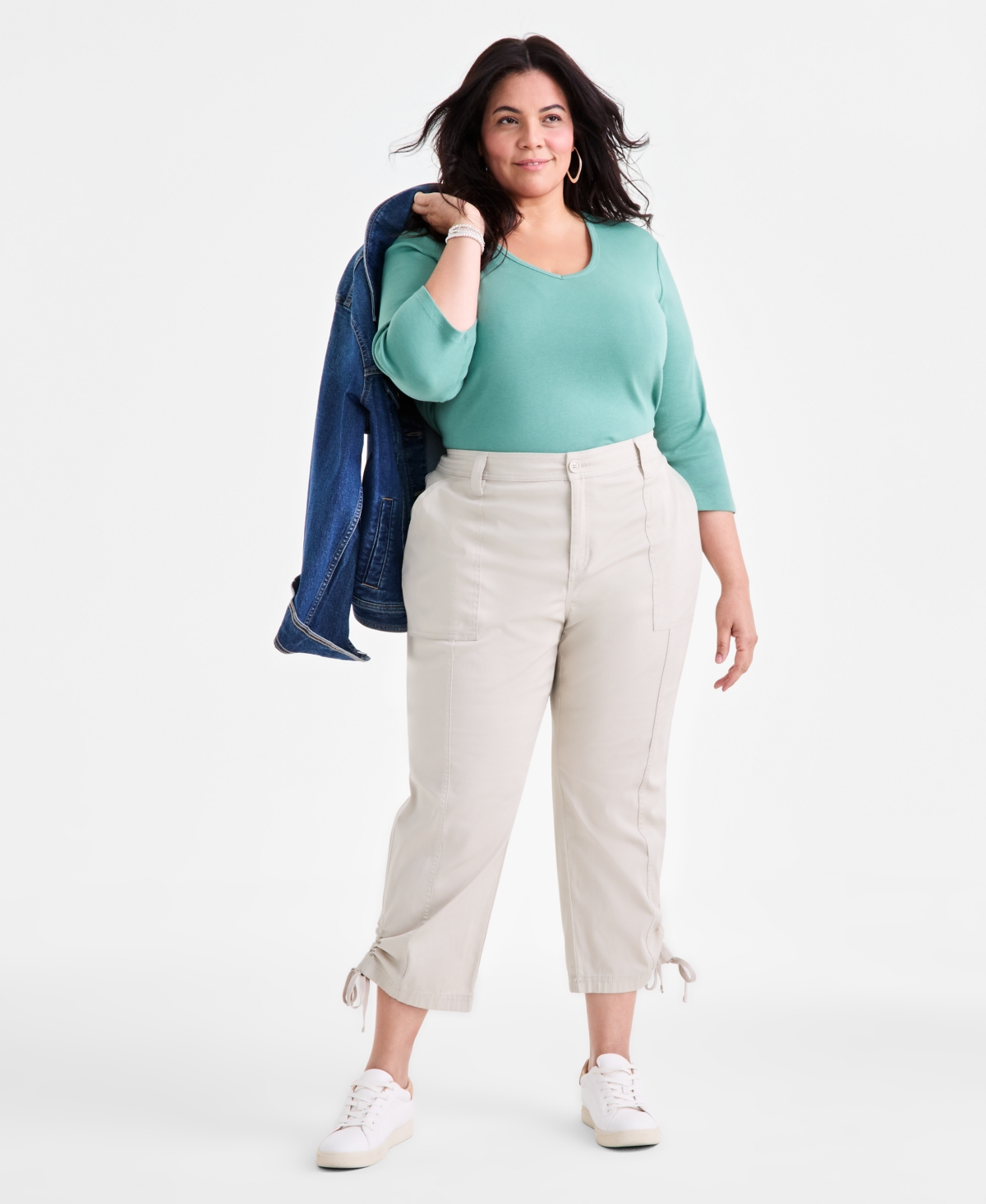 Click here for Style & Co Plus Size Tie-Hem Cropped Utility Pants... prices