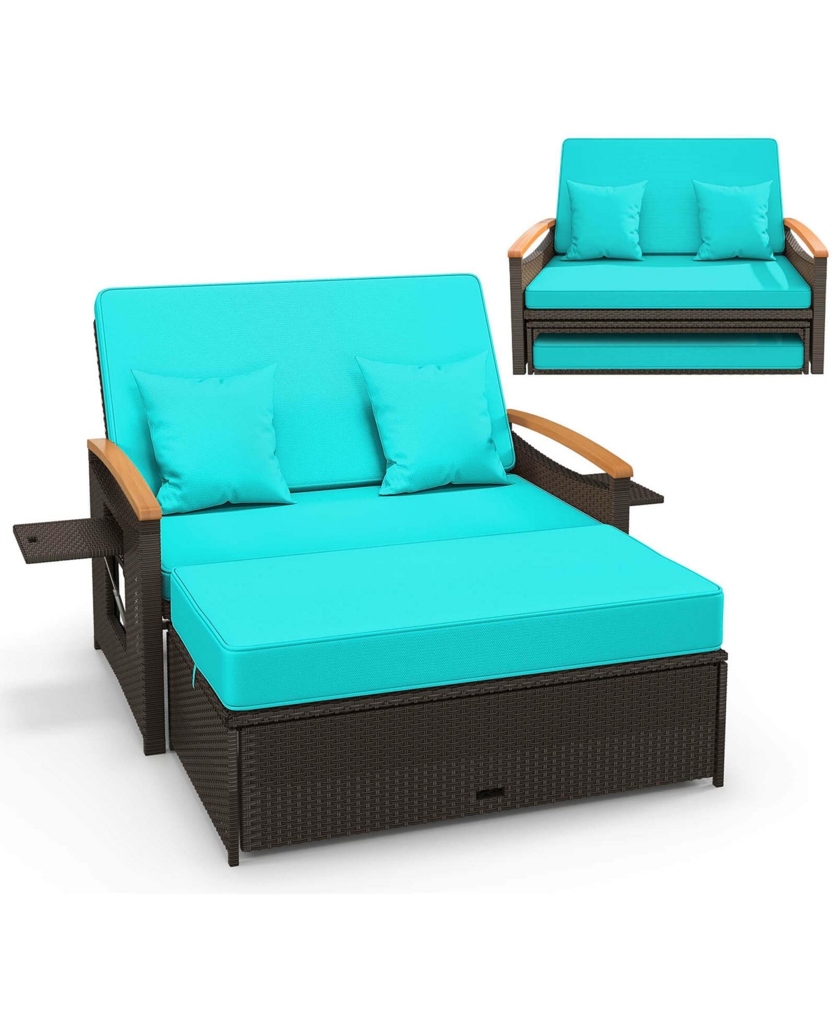 Click here for Patio Rattan Daybed Set with Cushioned Loveseat &... prices