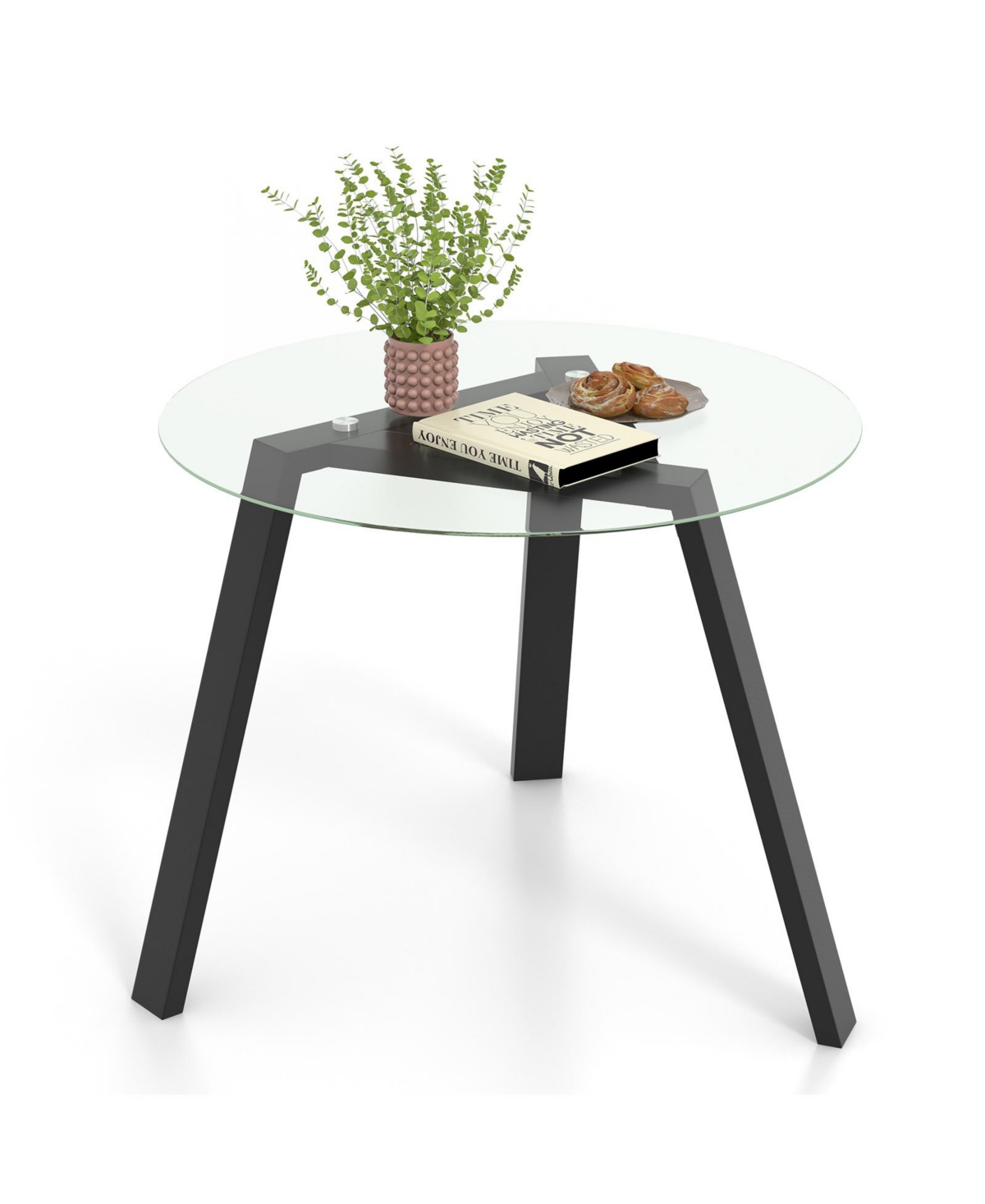 Click here for Round Glass Dining Table for 4 with Rubber Wood Fr... prices