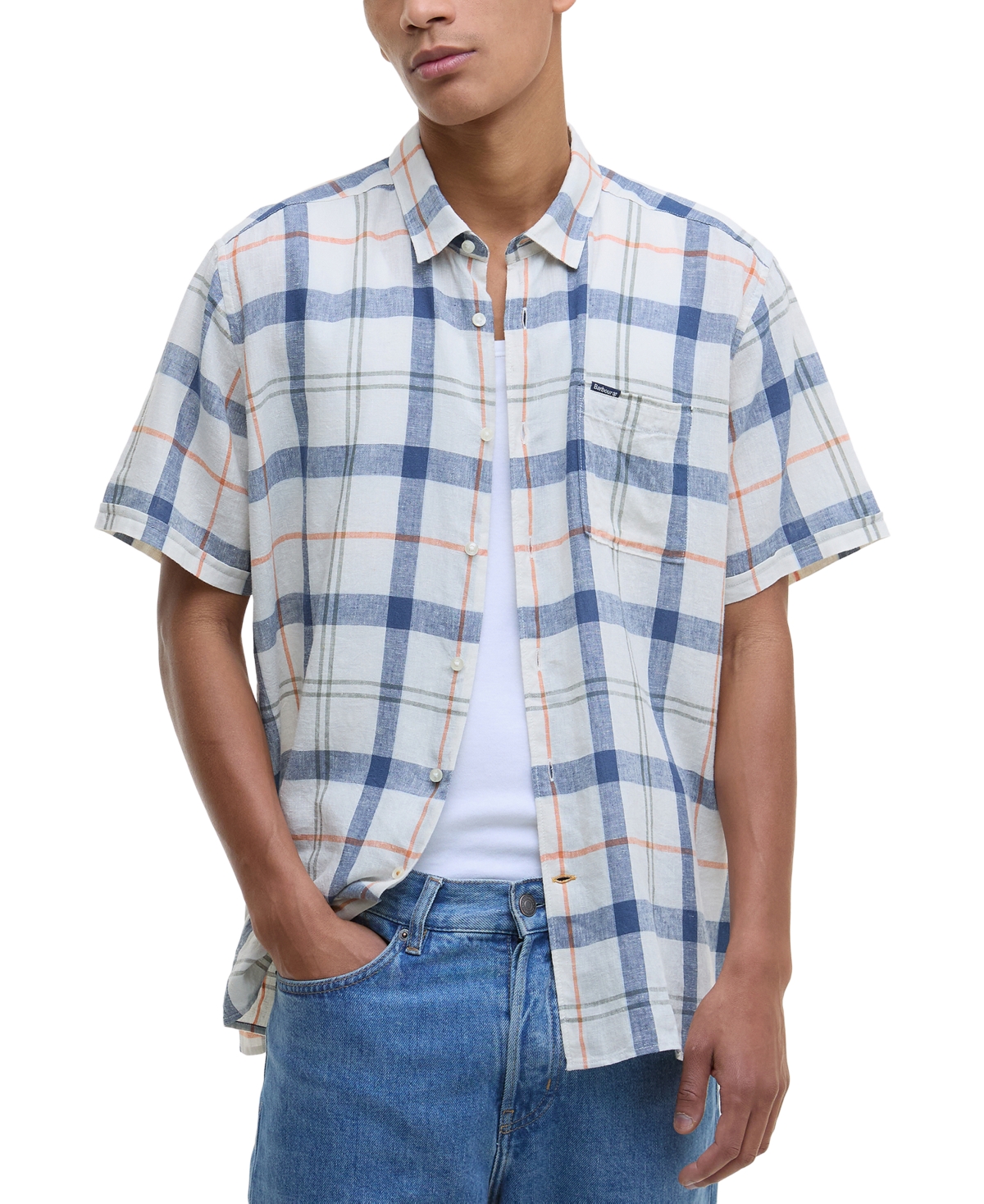 Click here for Barbour Mens Croft Short Sleeve Button-Front Tarta... prices