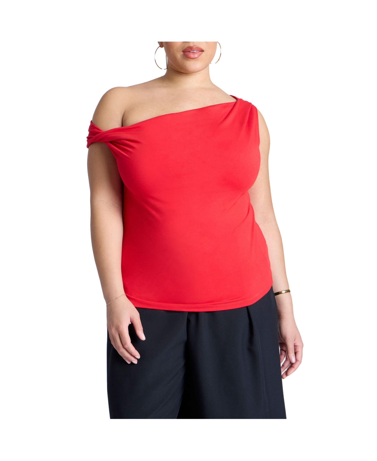 Click here for Eloquii Womens Plus Size Asym Twist Sleeve Top - H... prices