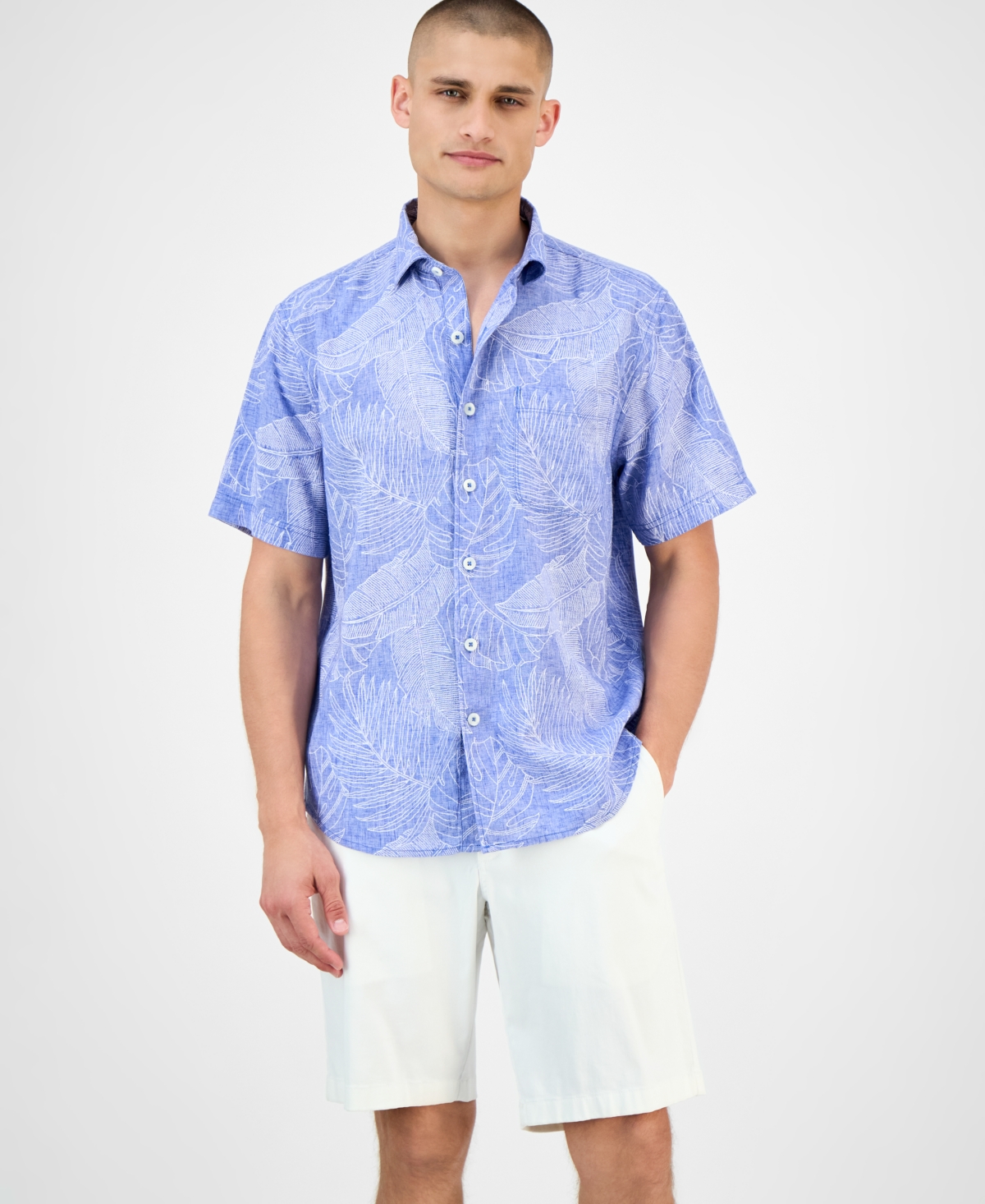 Click here for Tommy Bahama Mens Sand Desert Leaf-Print Linen Ble... prices