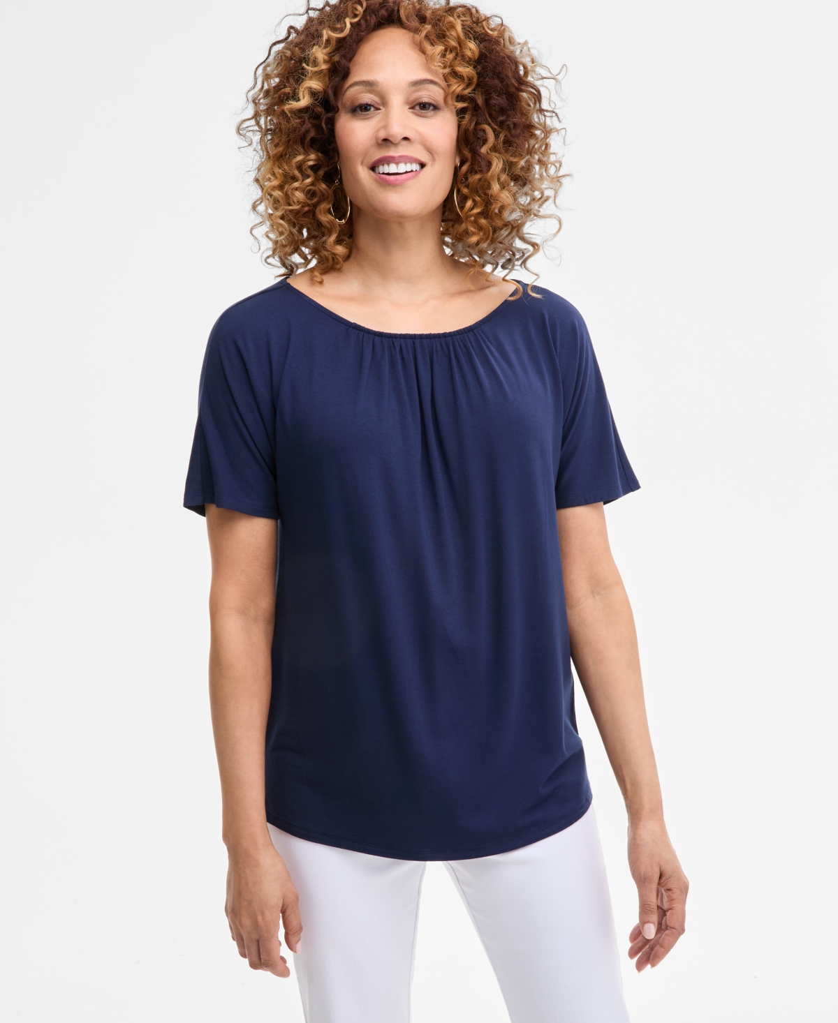 Click here for Jm Collection Womens Solid Pleat Neck Short-Sleeve... prices