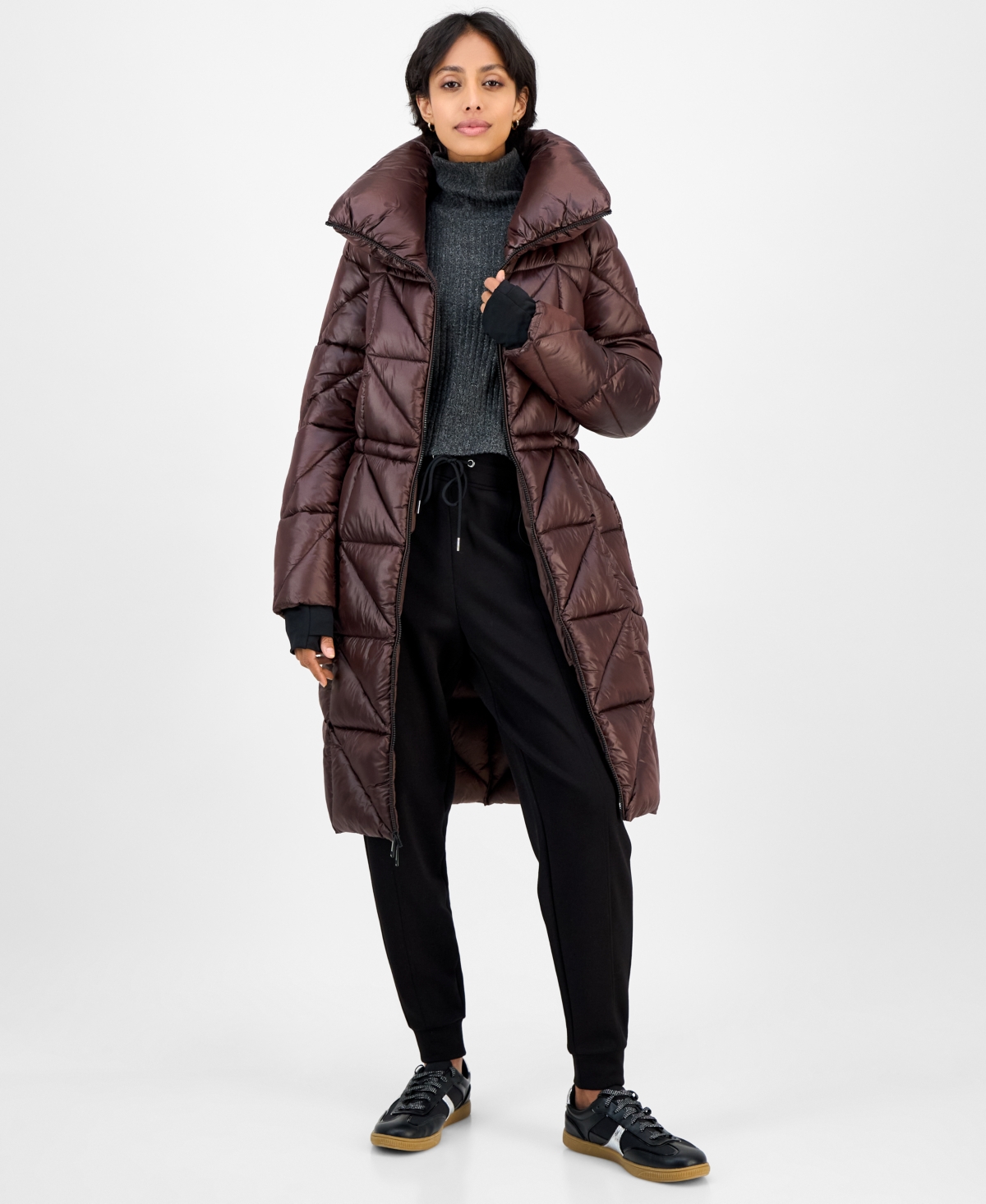 Click here for Bcbg Womens Quilted Thumbhole-Cuff Puffer Coat - E... prices
