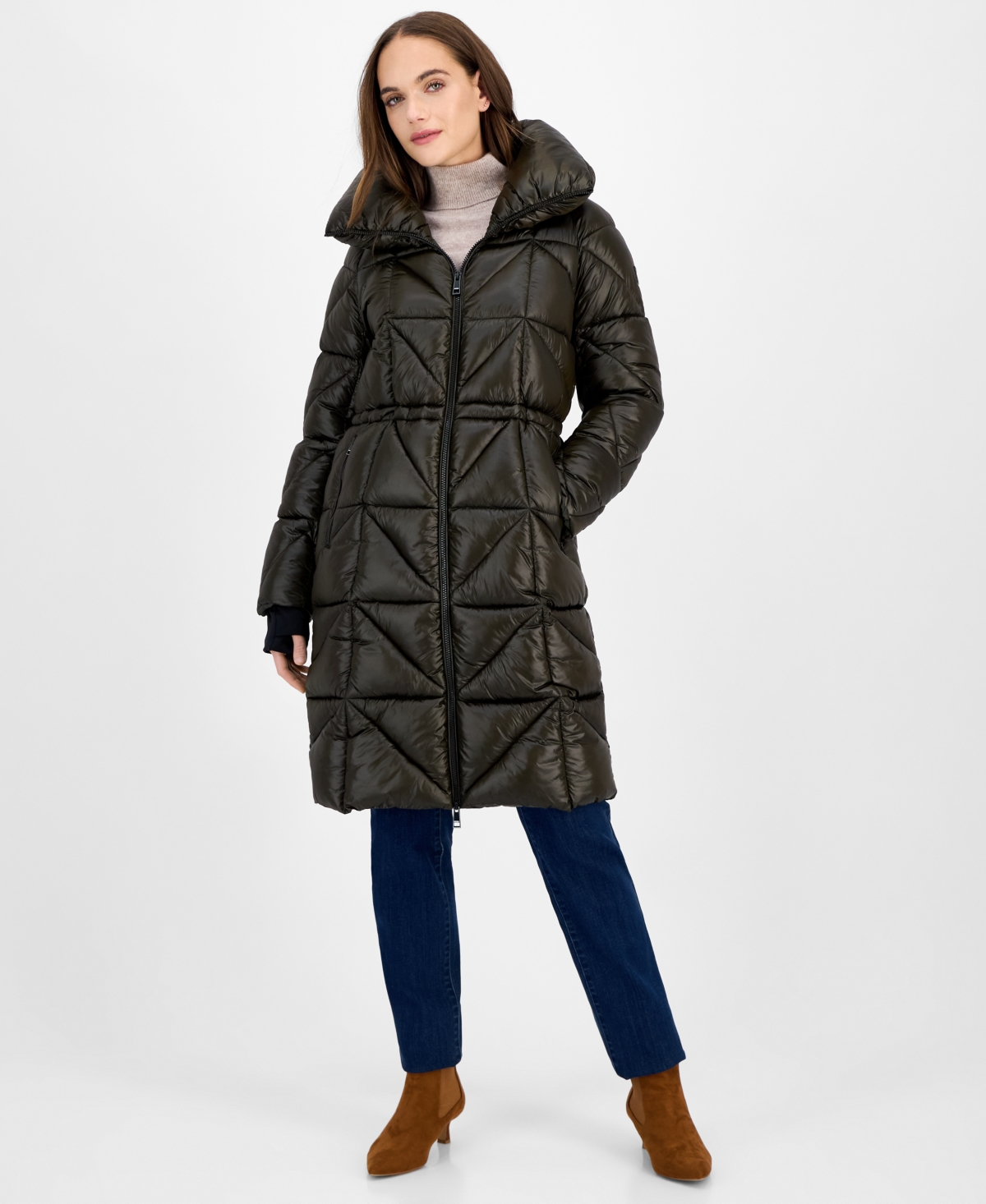 Click here for Bcbg Womens Quilted Thumbhole-Cuff Puffer Coat - D... prices