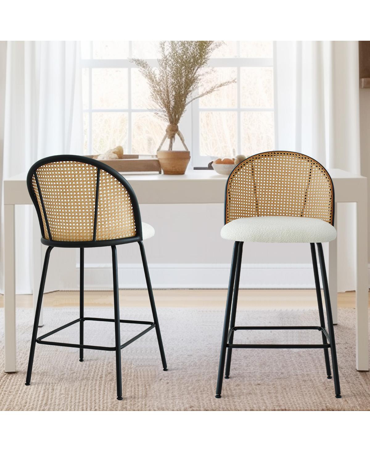 Click here for Set of 2 Rattan Back Counter Stools  Modern Boucle... prices