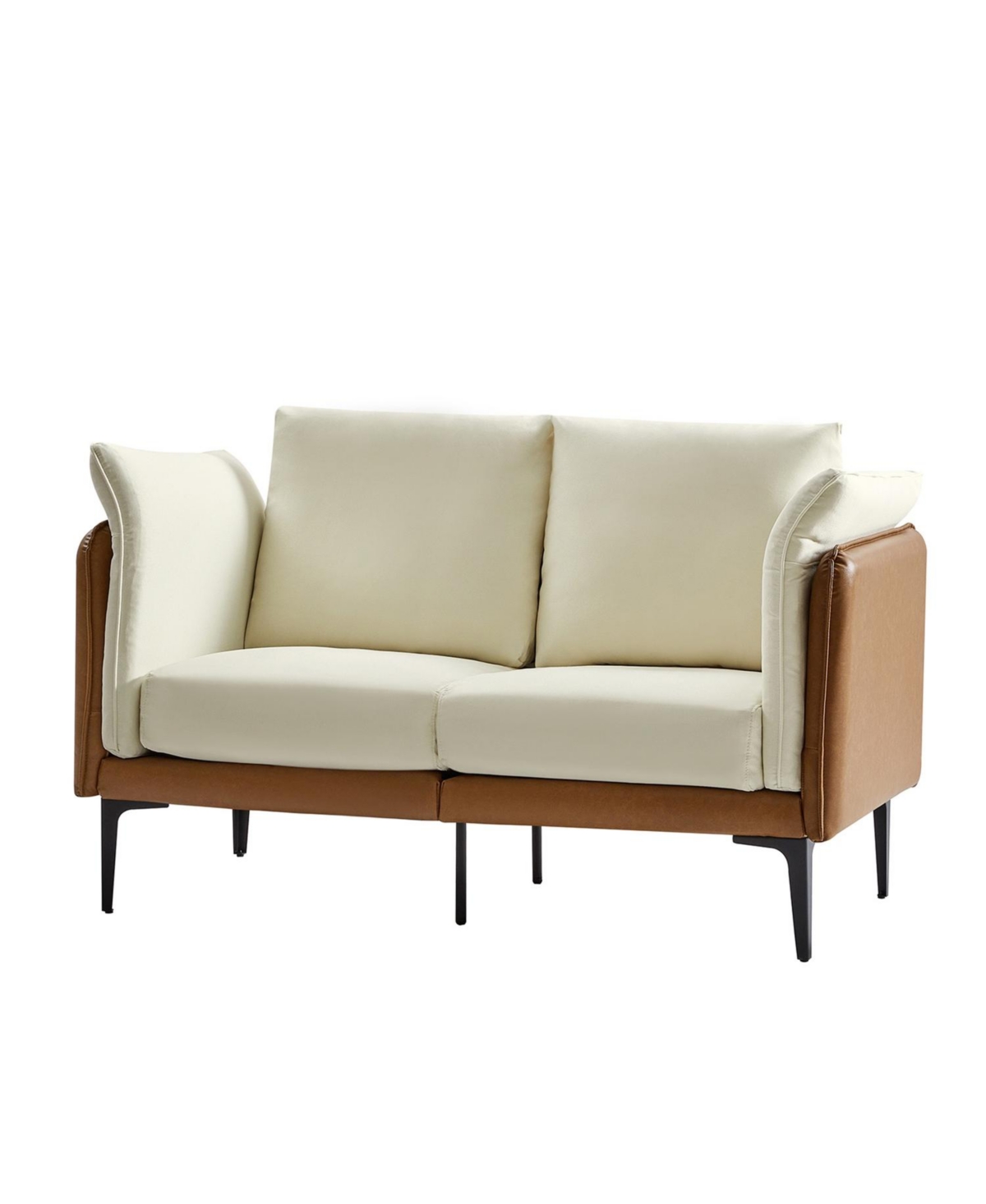 Click here for Vecent Modern Faux Leather-trimmed Fabric Sofa - B... prices