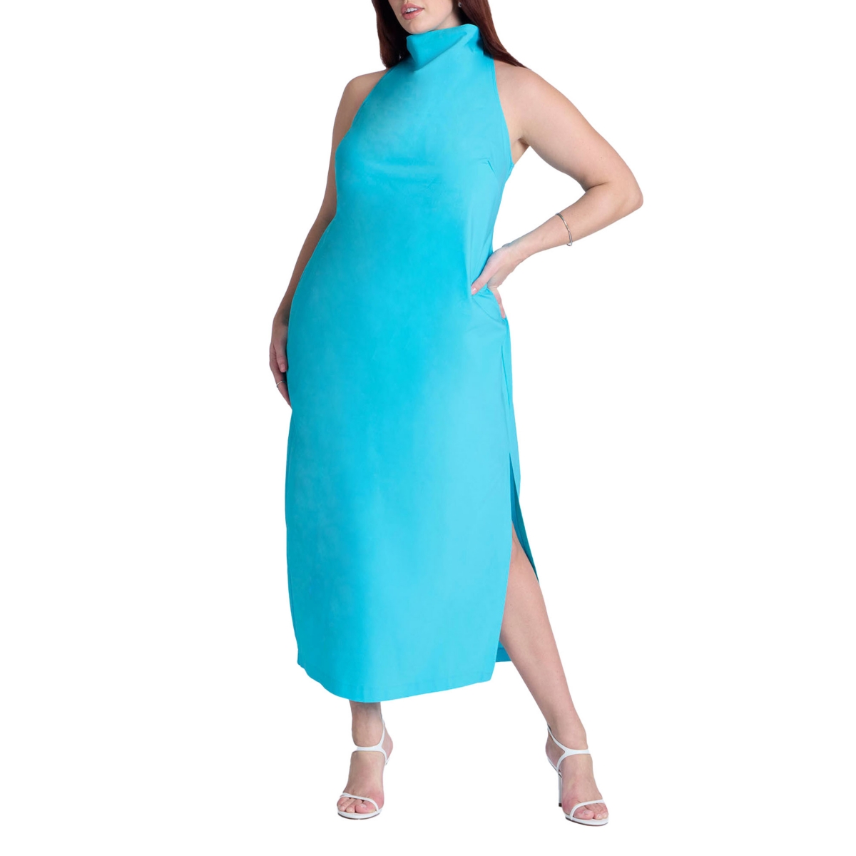 Click here for Eloquii Womens Plus Size High Neck Dress - Blue cu... prices