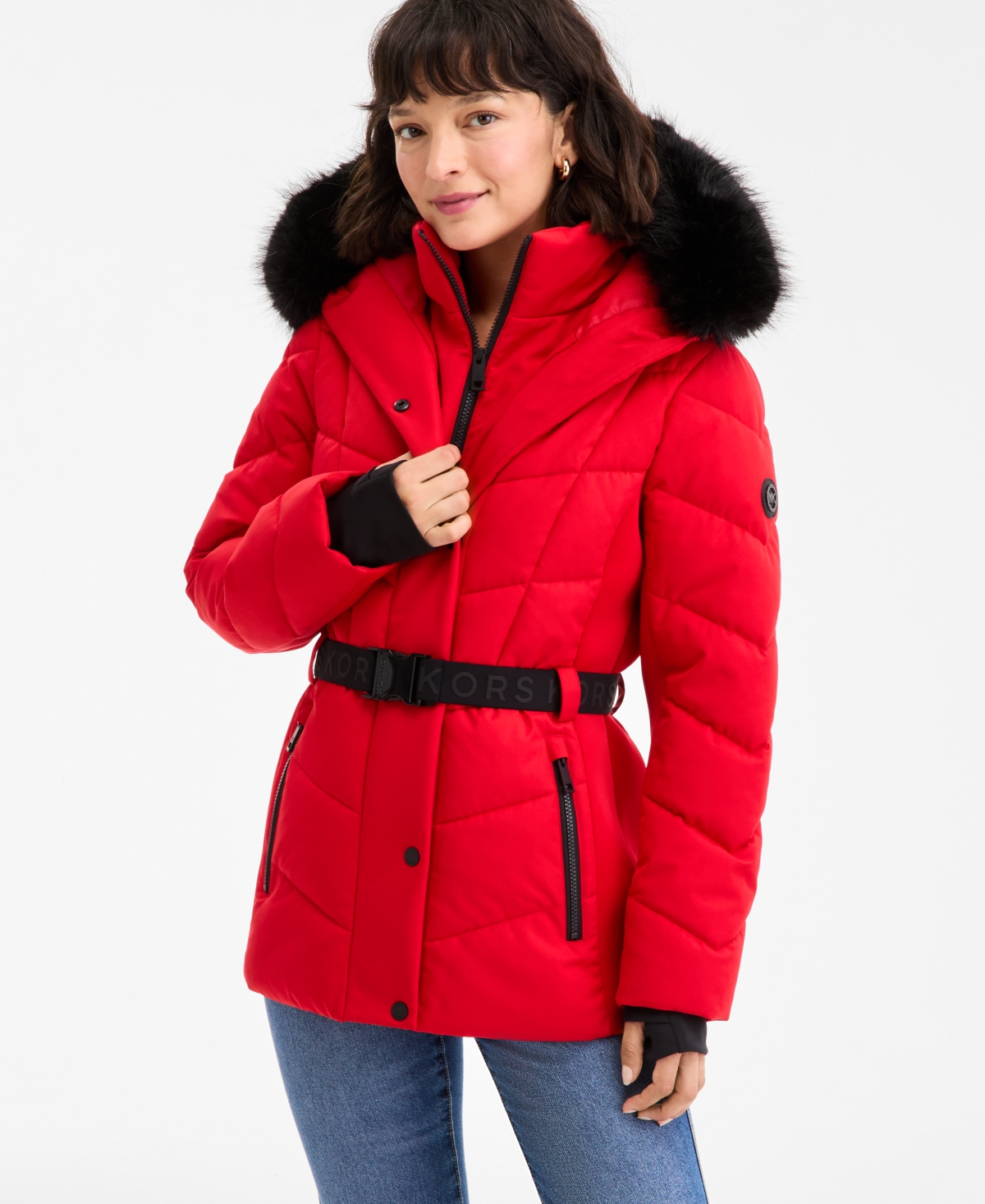 Click here for Michael Michael Kors Womens Faux-Fur-Trim Hooded P... prices