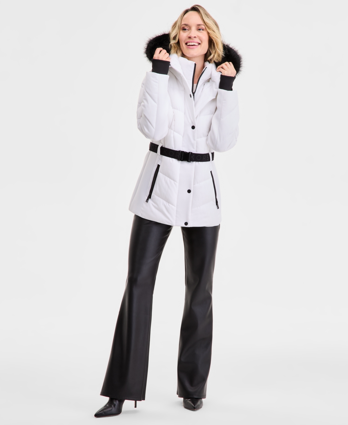 Click here for Michael Michael Kors Womens Faux-Fur-Trim Hooded P... prices