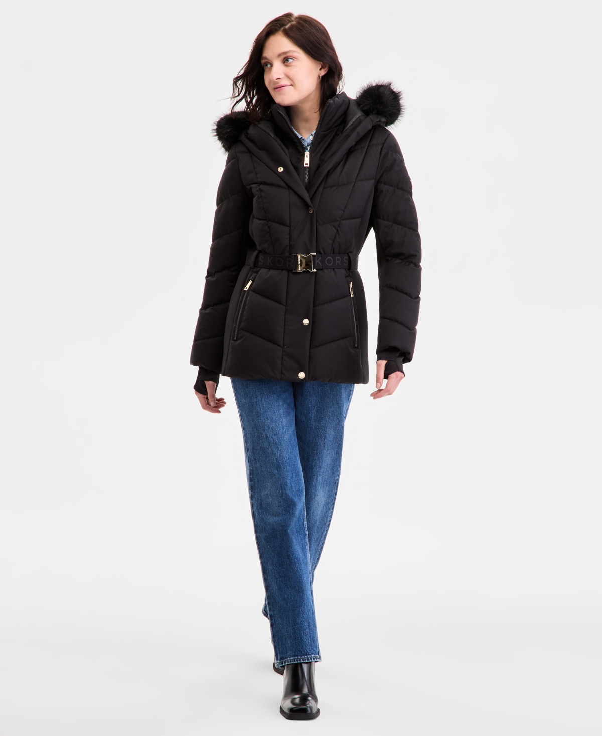 Click here for Michael Michael Kors Womens Faux-Fur-Trim Hooded P... prices