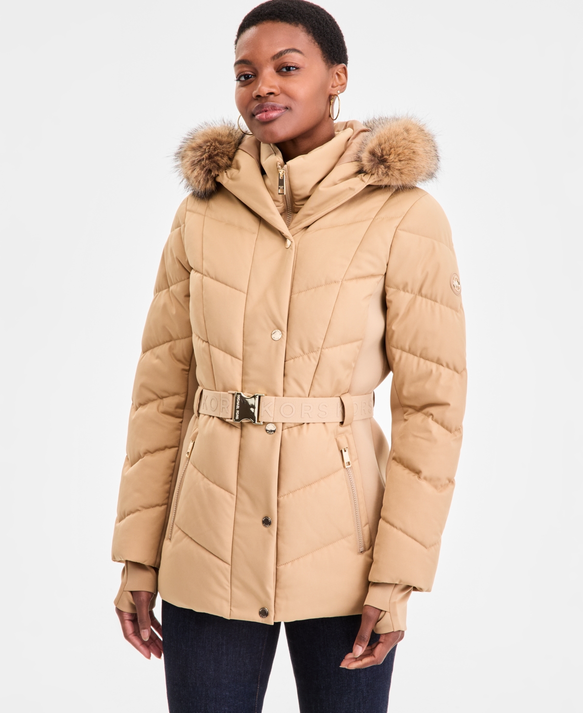 Click here for Michael Michael Kors Womens Faux-Fur-Trim Hooded P... prices