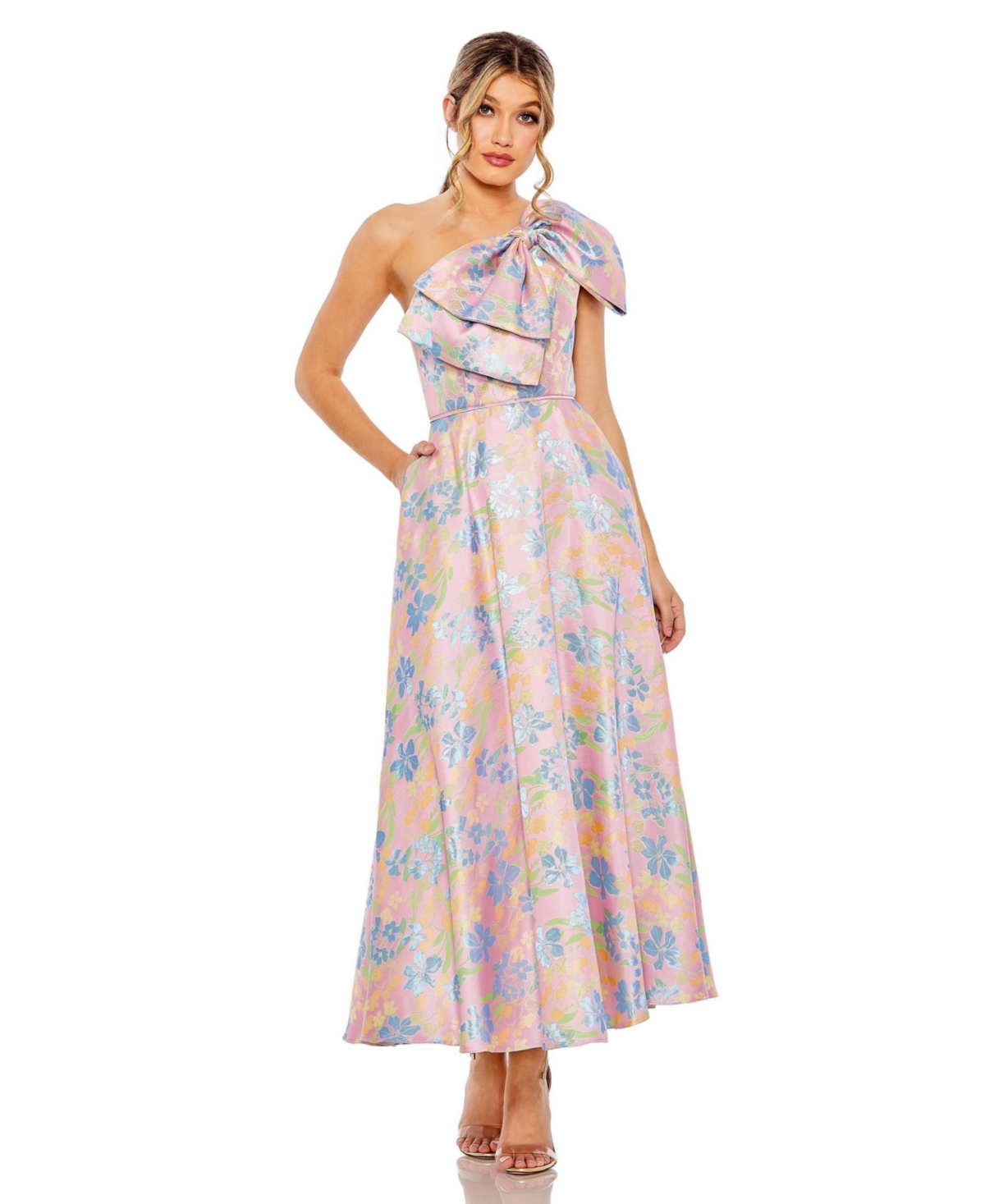 Click here for Mac Duggal Womens One Shoulder Embroidered Floral... prices