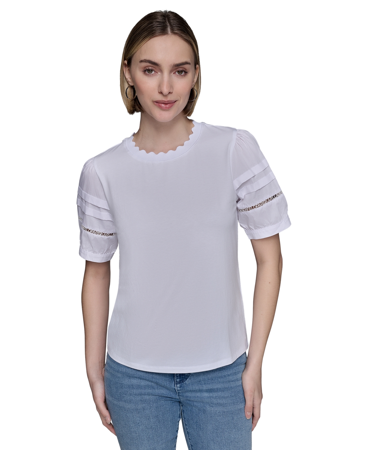 Karl Lagerfeld Paris Womens Logo-Trim Top - White