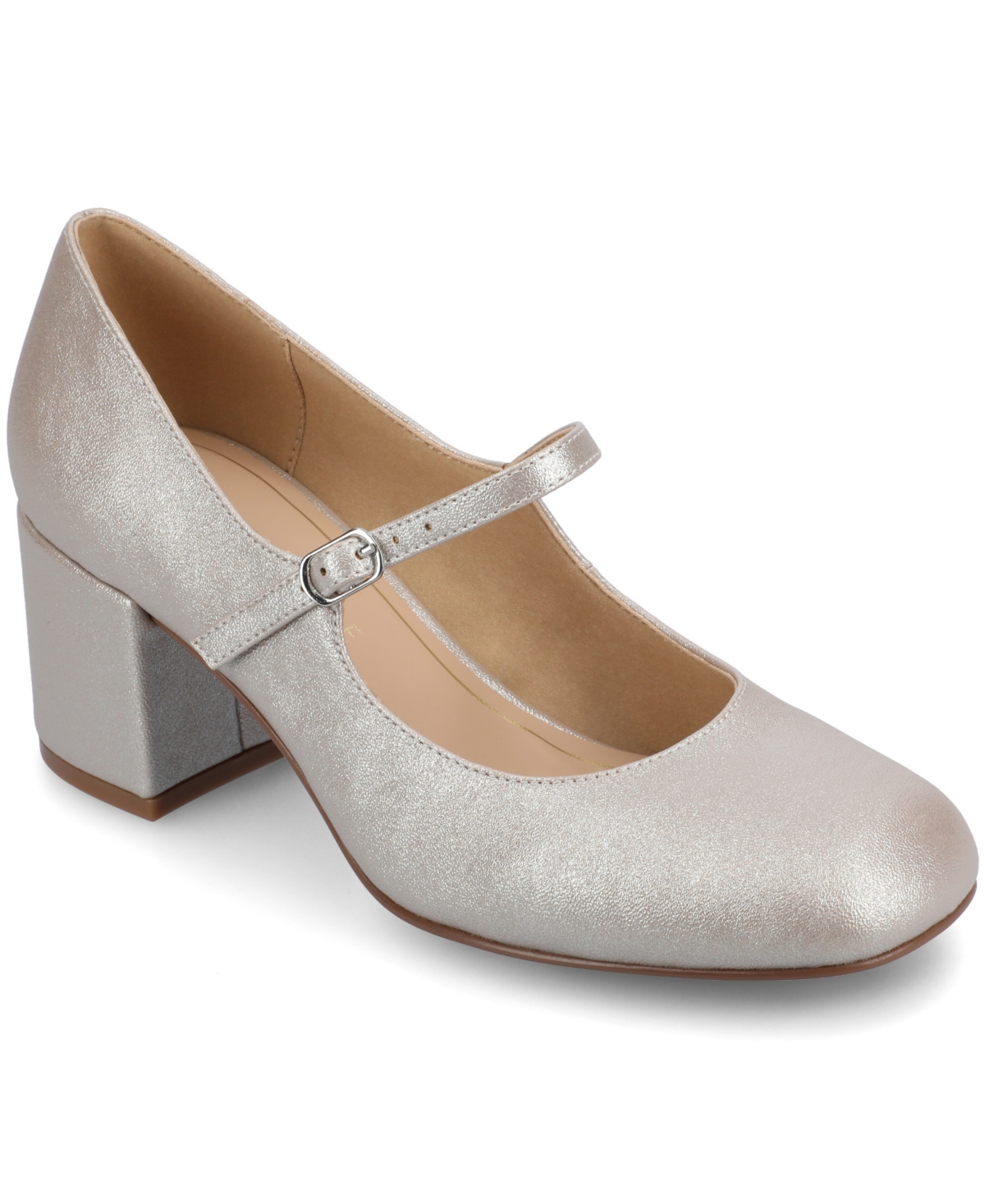 Journee Collection Womens Okenna Mary Jane Block Heel Pumps - Champagne