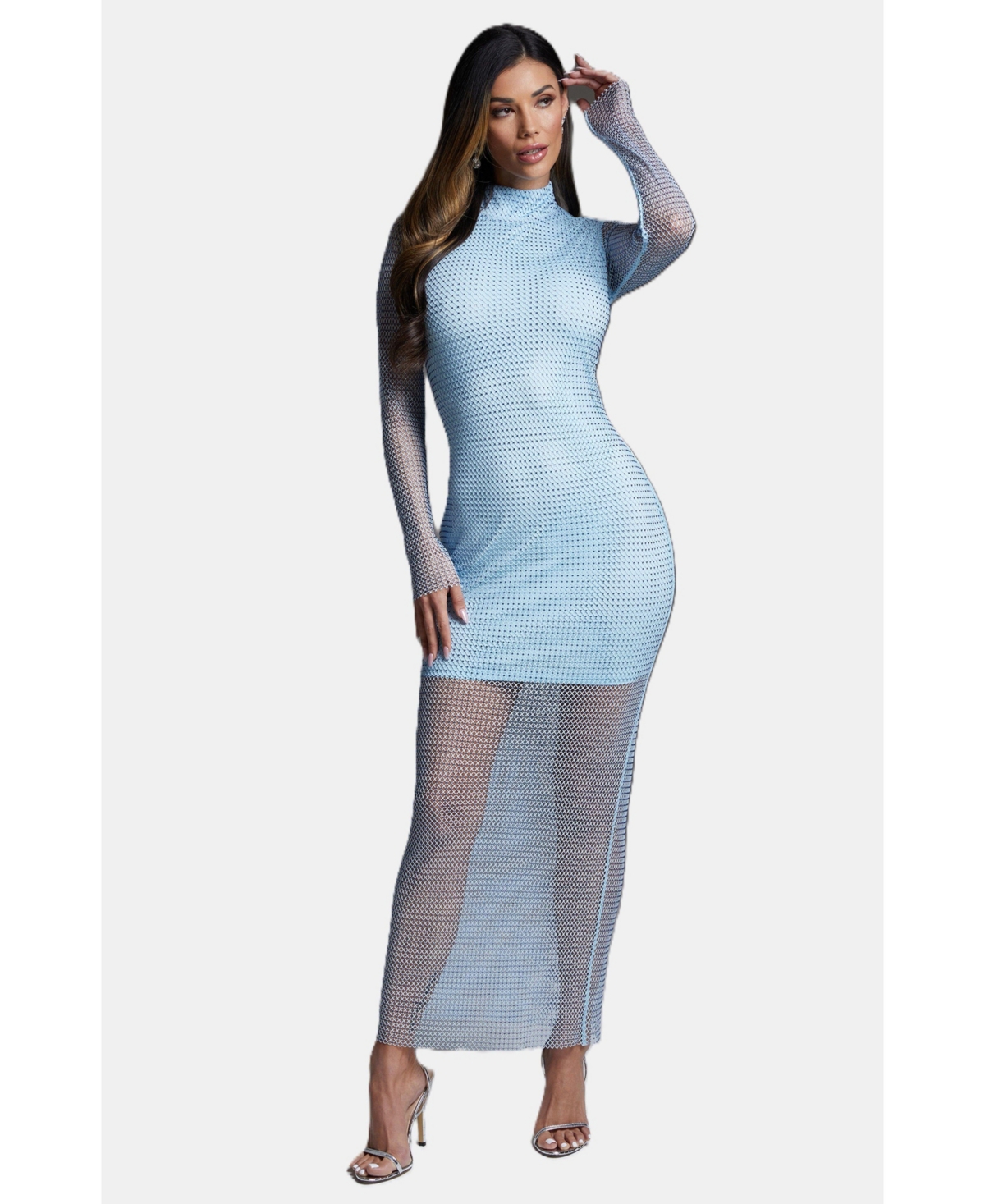 Click here for Bebe Womens Sparkle Mesh Gown - Light blue prices