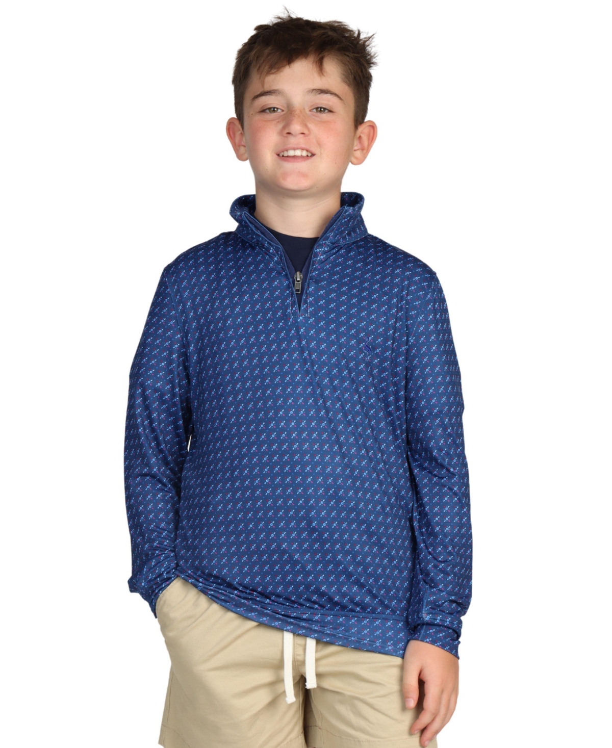 Click here for Tailorbyrd Boys Navy Geo Print Performance Quarter... prices