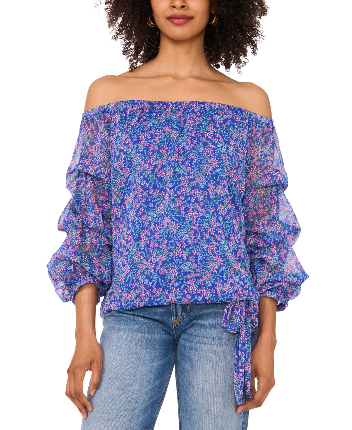 Click here for Vince Camuto Womens Floral Off-The-Shoulder Bubble... prices