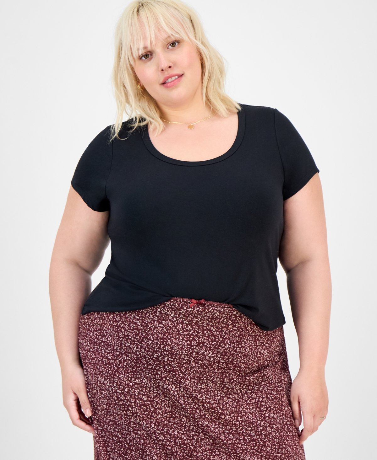 Click here for Hippie Rose Trendy Plus Scoop-Neck T-Shirt - Black prices