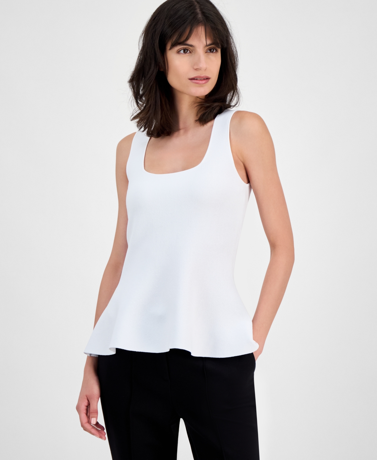 Click here for T Tahari Womens Square-Neck Peplum-Hem Sleeveless... prices