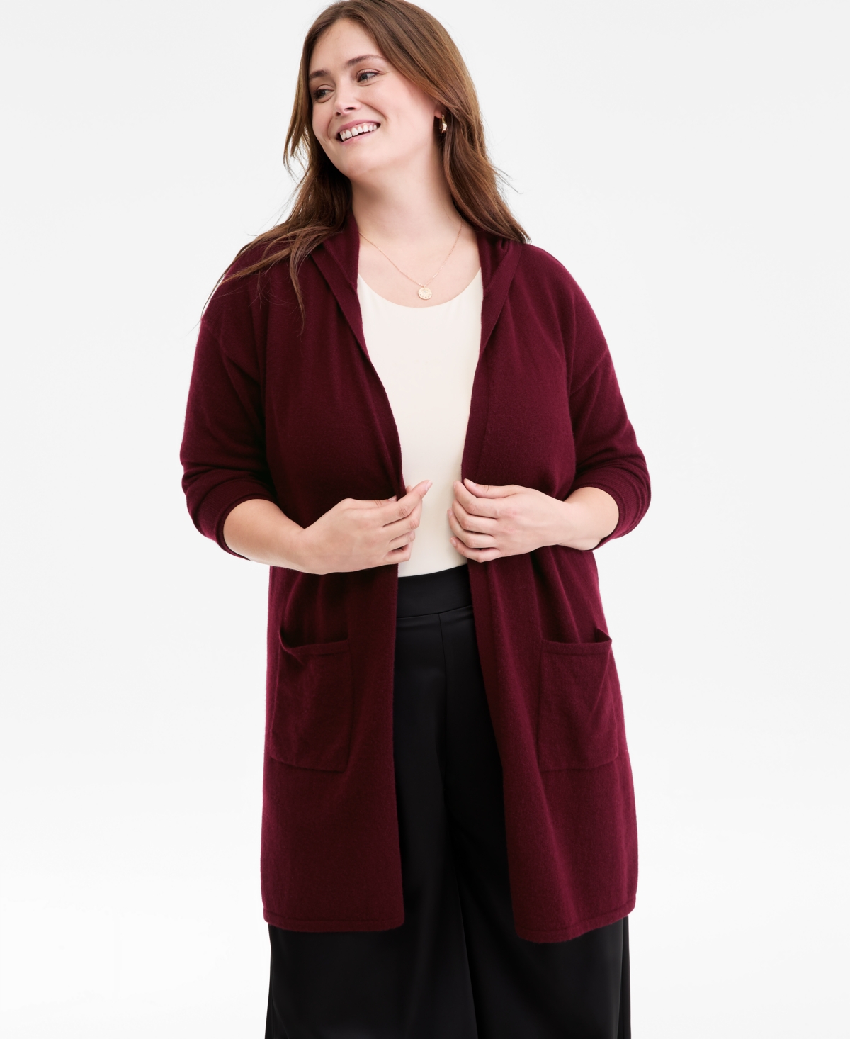 Click here for Charter Club Plus Size Hooded 100 Cashmere Cardiga... prices