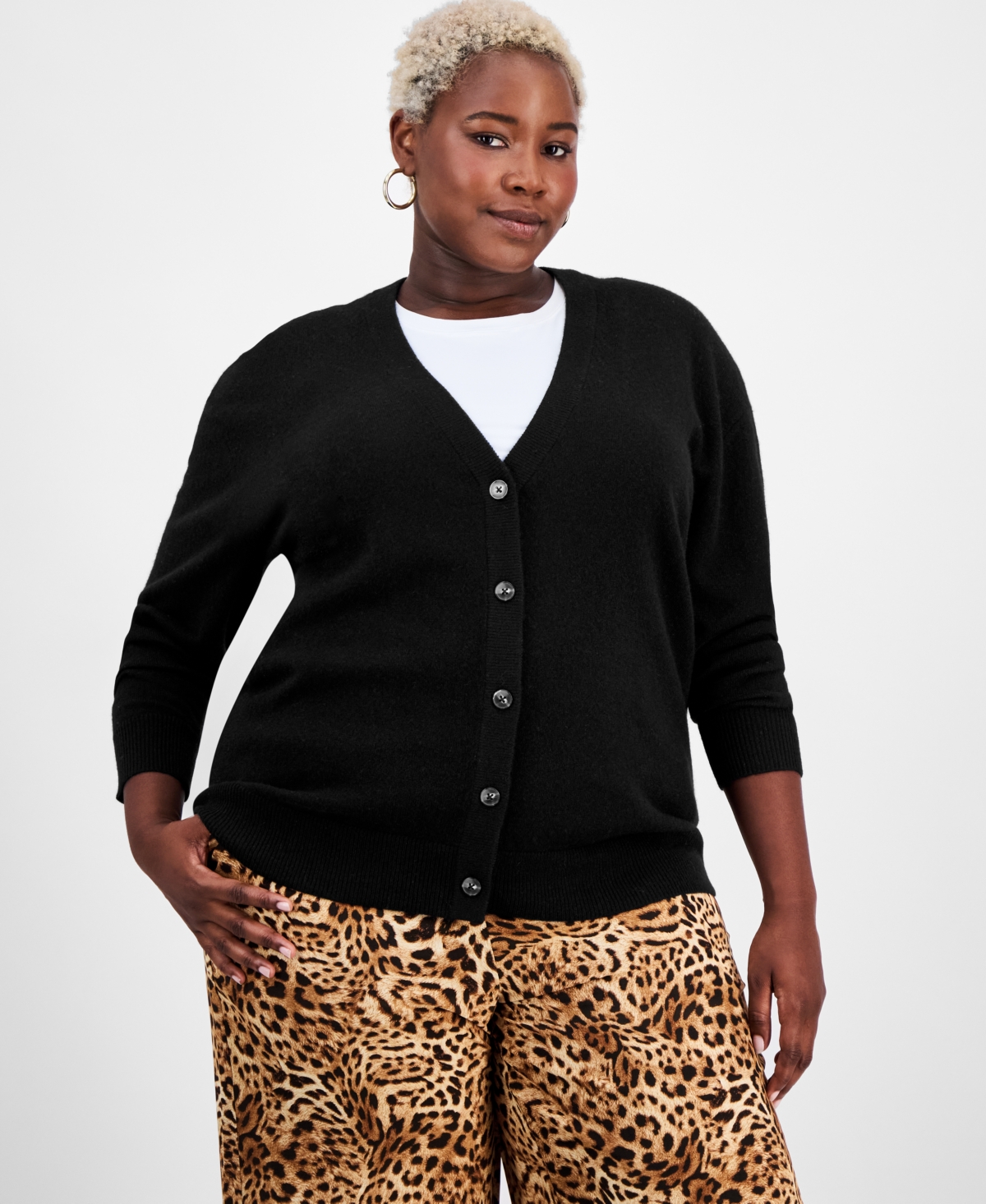 Charter Club Plus Size 100 Cashmere Button-Front Cardigan  Macys Exclusive - Classic Black