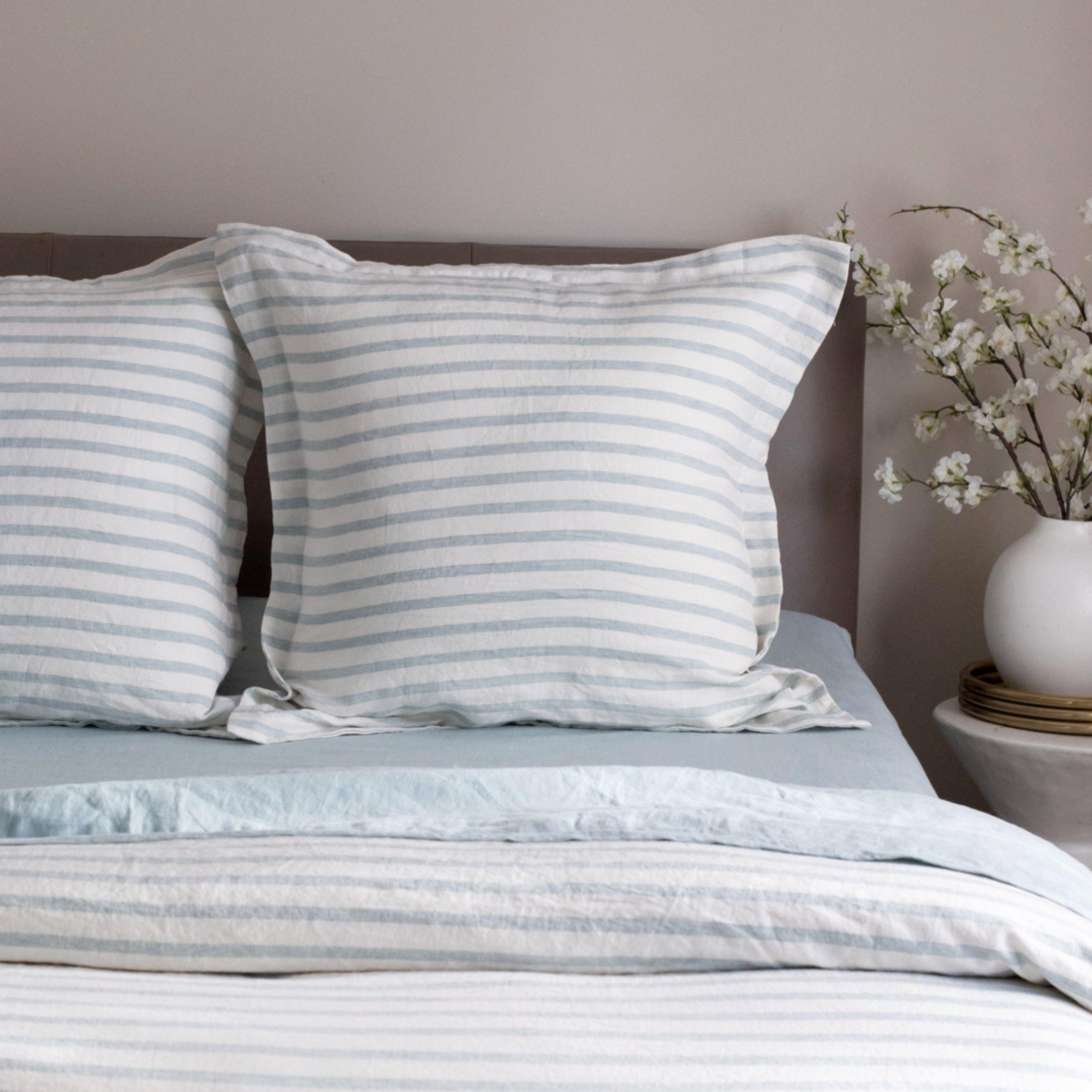 Click here for Flanged French Linen Euro Pillow - Cream  wave str... prices